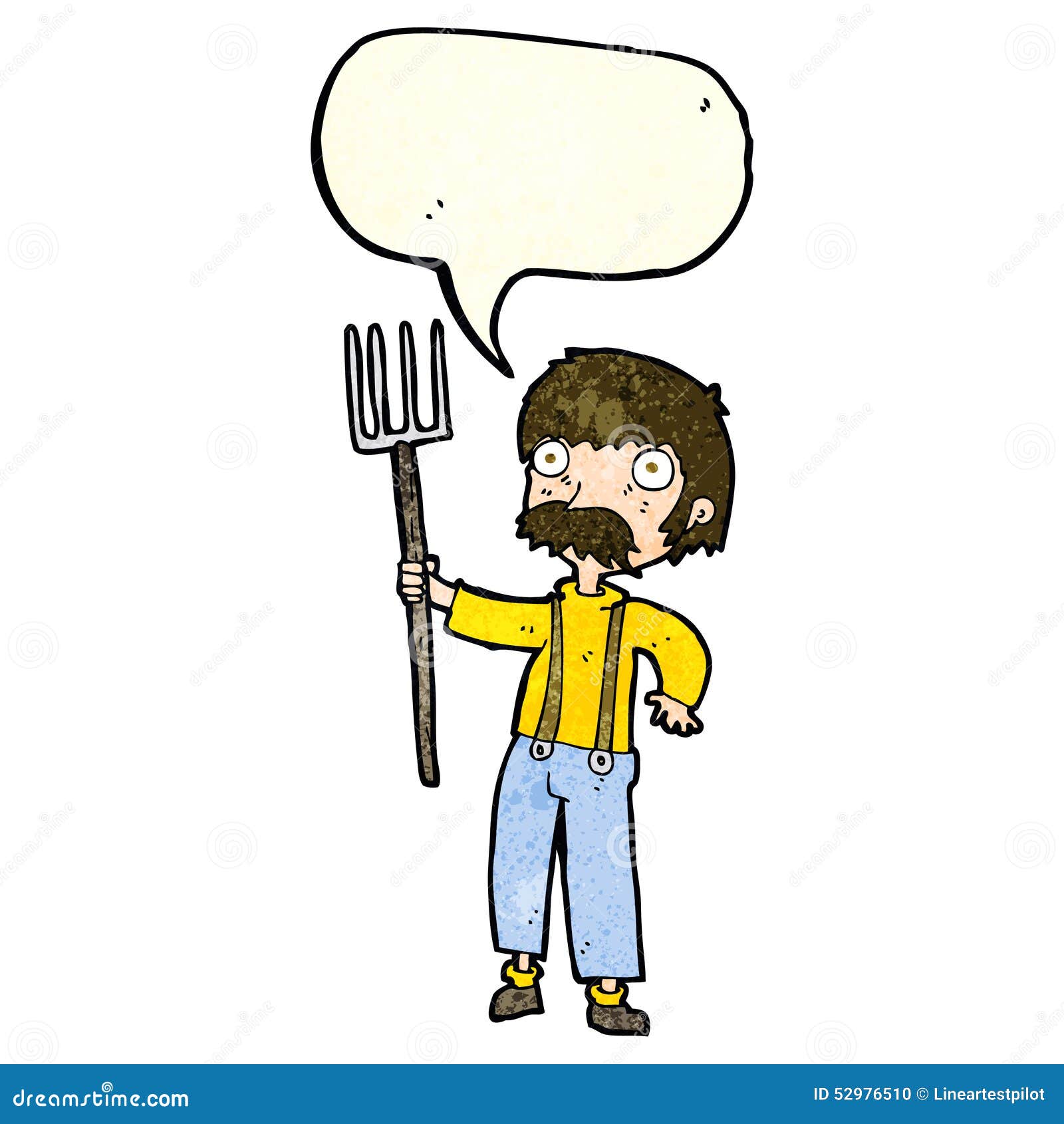 Cartoon Farmer with Pitchfork with Speech Bubble Stock Illustration ...