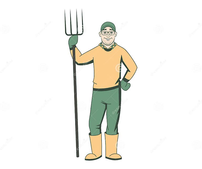 Cartoon Farmer with Pitchfork Stock Vector - Illustration of profession ...