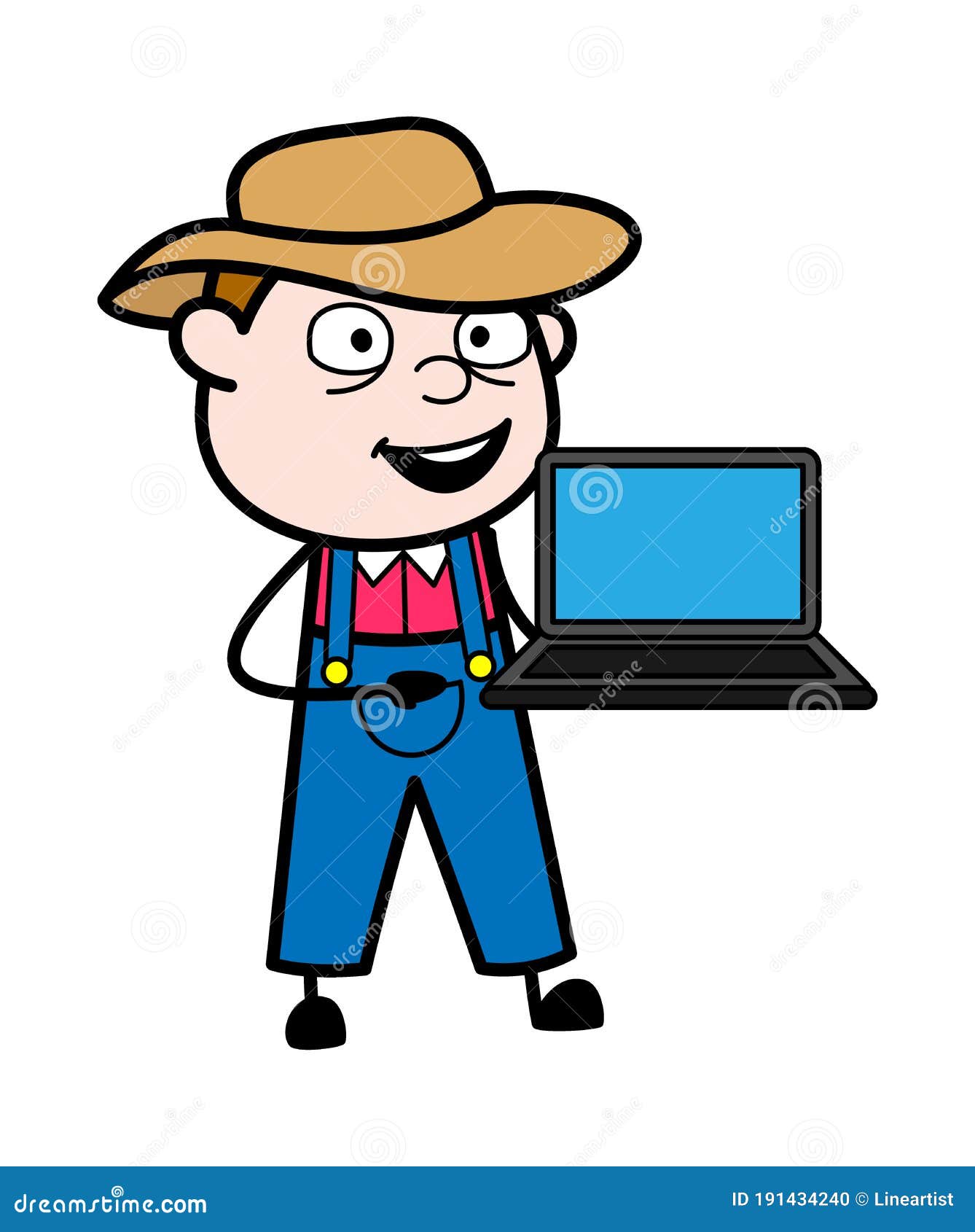 Cartoon Farmer Presentation on Laptop Stock Illustration - Illustration ...