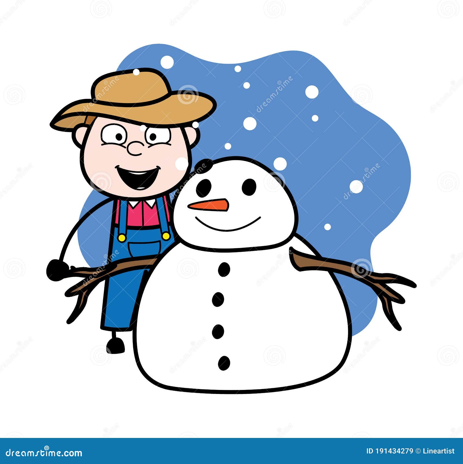 Cartoon Farmer with Snowman Stock Illustration - Illustration of ...