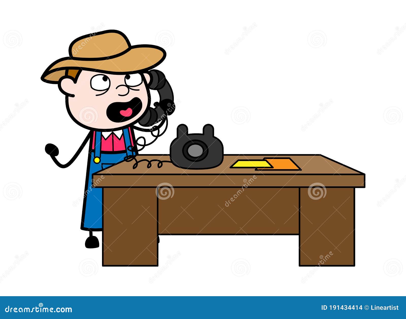 Cartoon Farmer Talking on Phone Stock Illustration - Illustration of ...