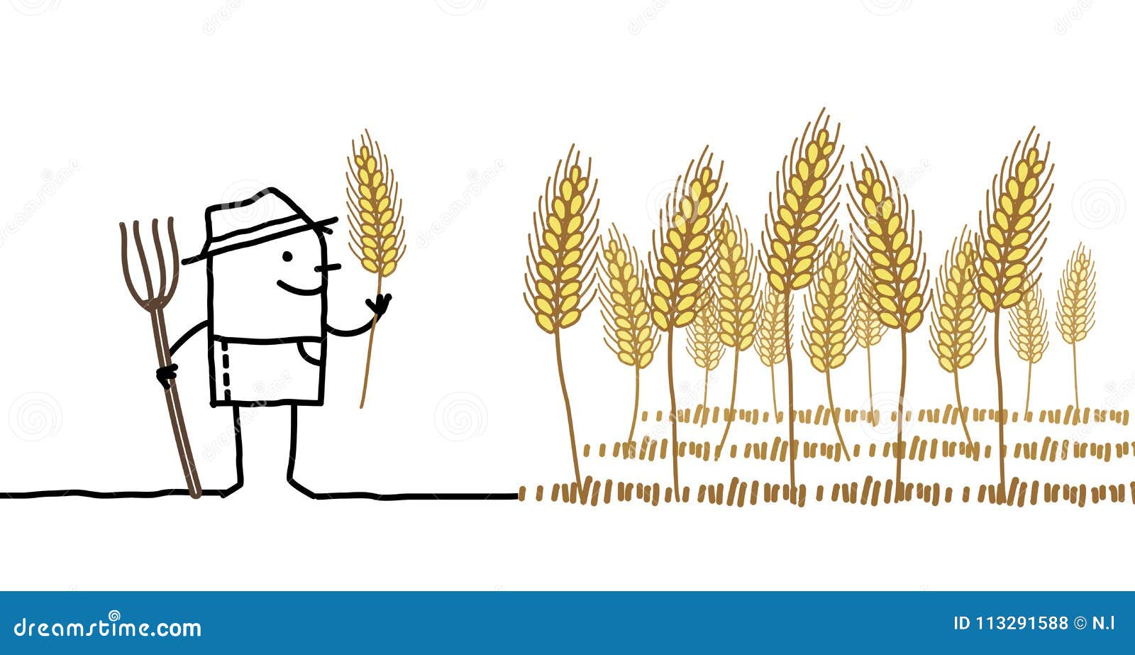 Cartoon Farmer and Wheat Field Stock Vector - Illustration of human ...