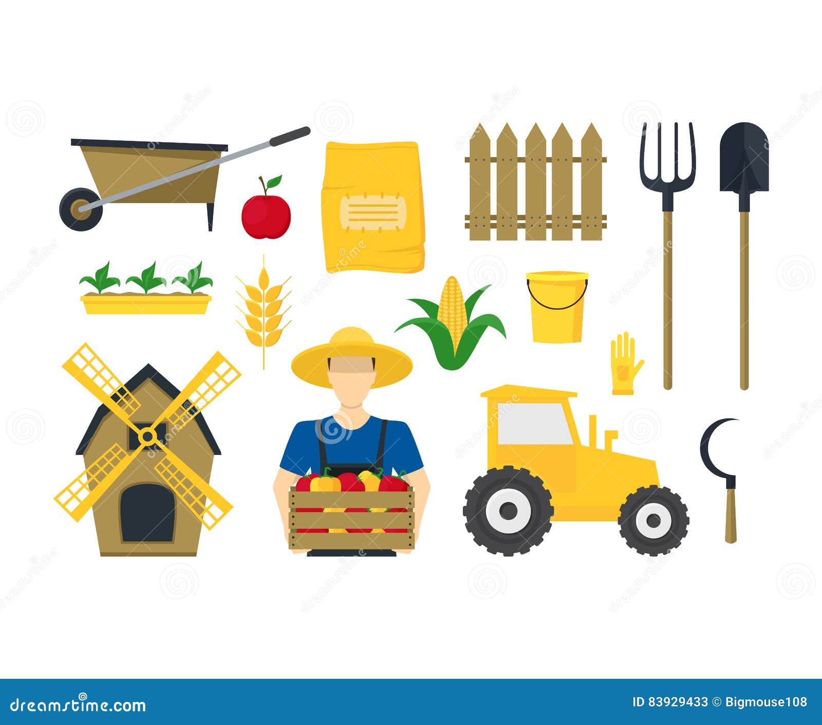 Cartoon Farming Elements and Equipment Set. Vector Stock Vector ...