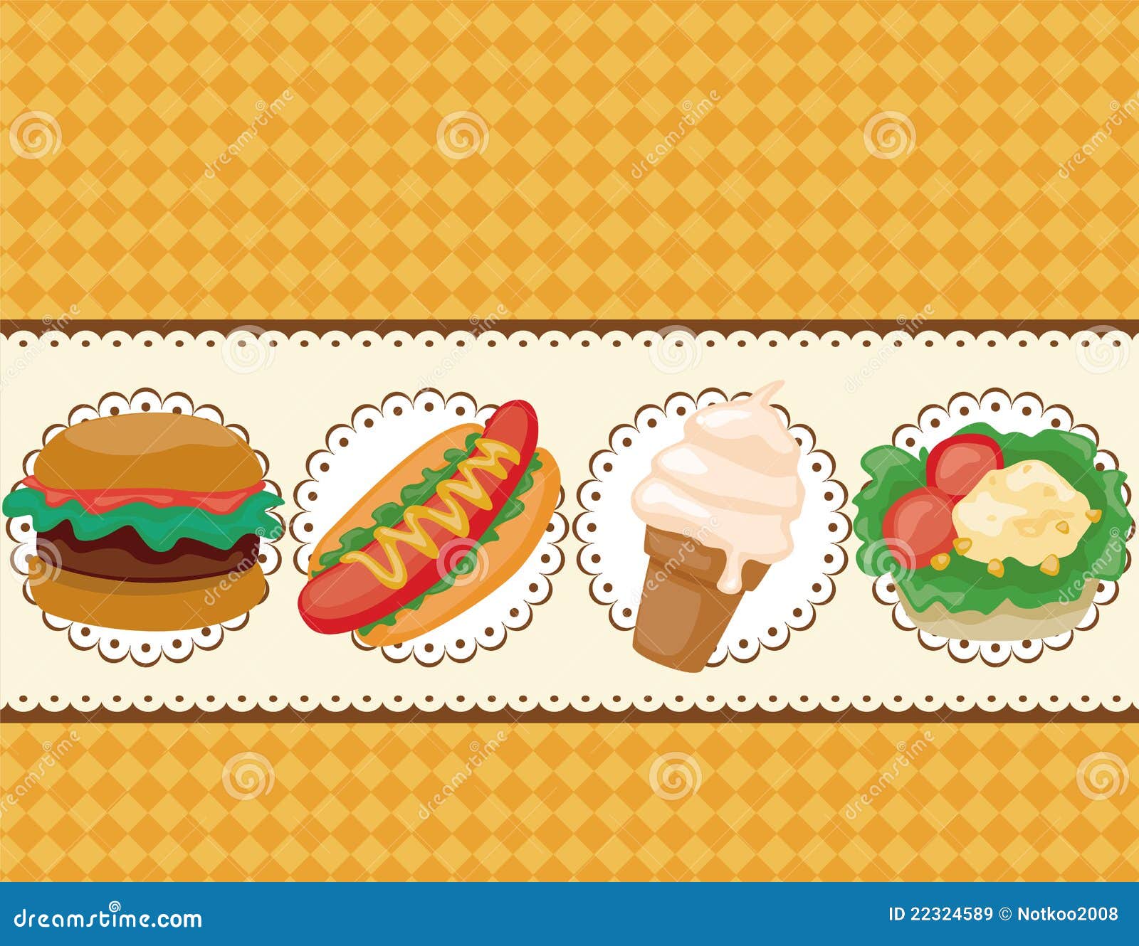 Cartoon Fast Food Cute Character Seamless Faces. Vector Illustration ...