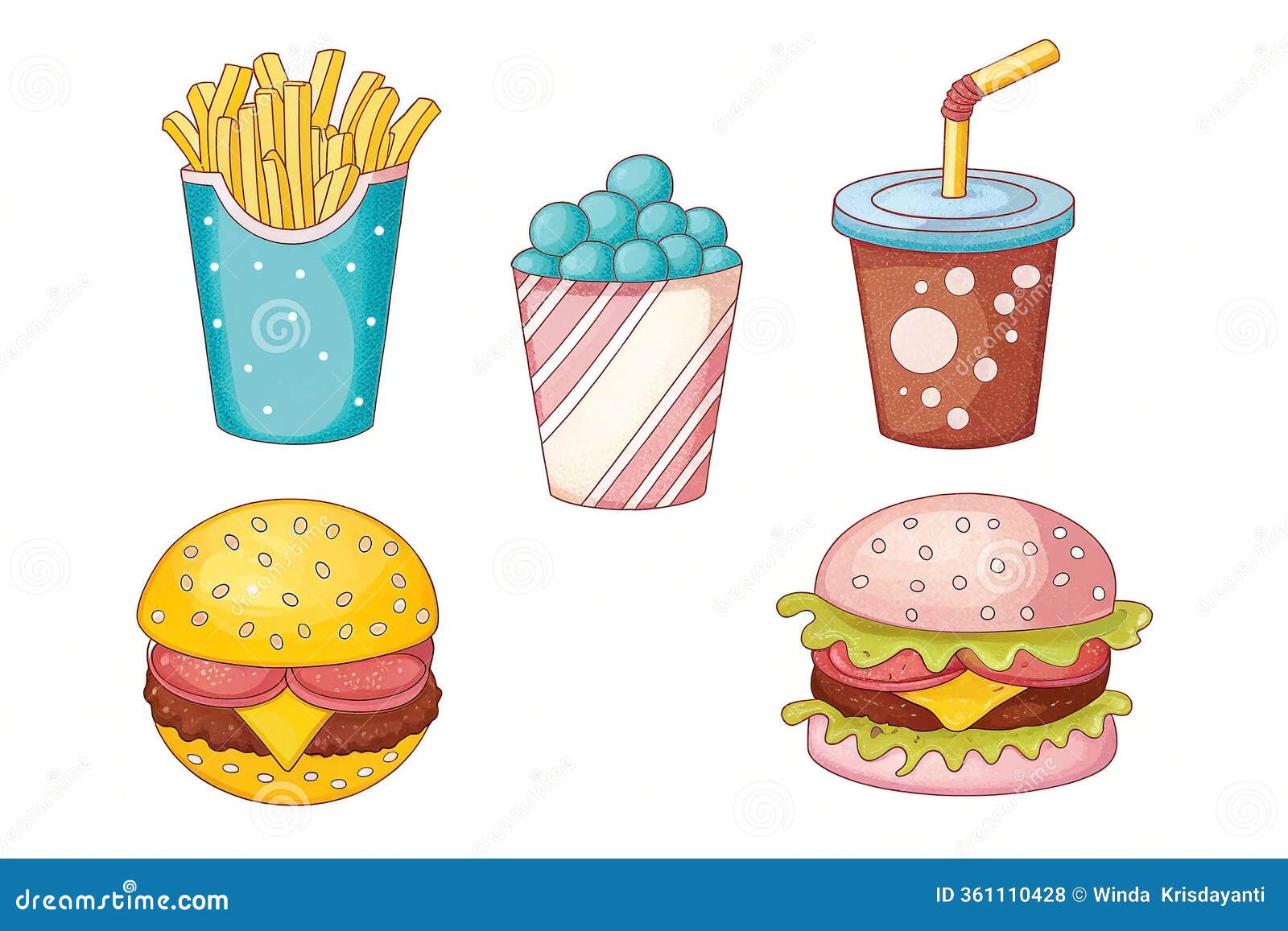 Cartoon Fast Food Collection Isolated on White Stock Illustration ...