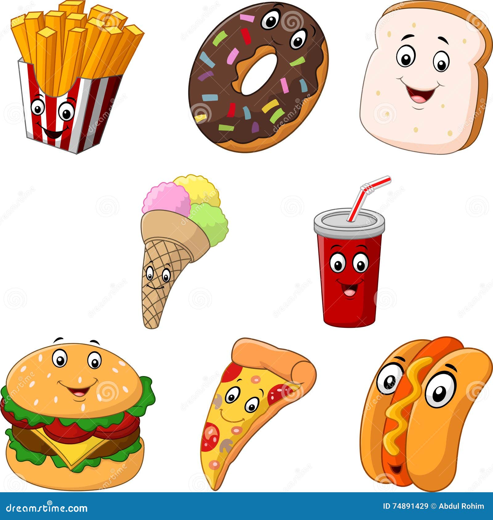 Cartoon fast food stock vector. Illustration of pizza - 74891429