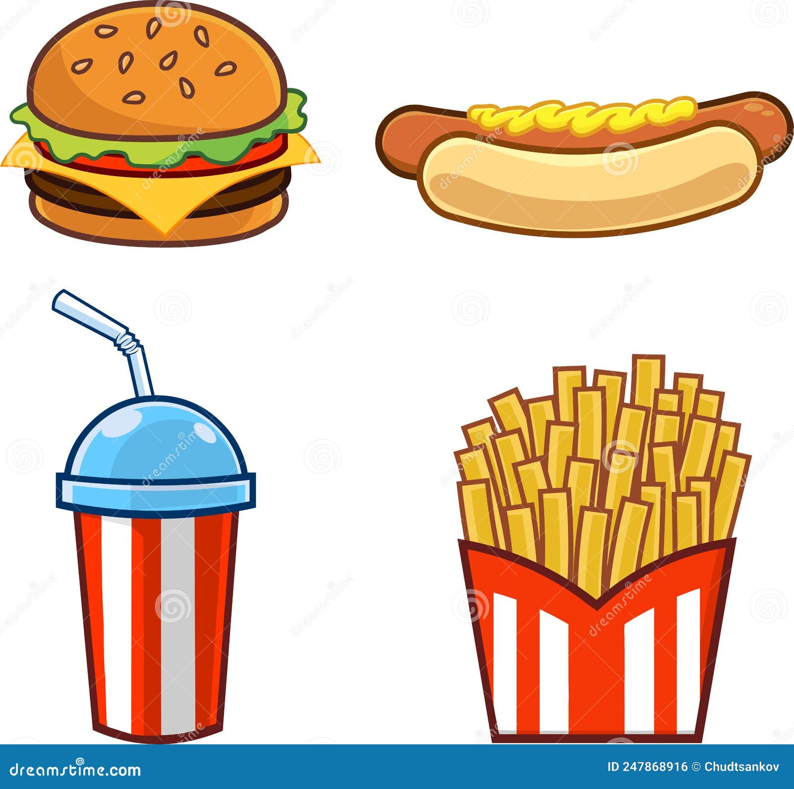 Cartoon Fast Foods. Vector Hand Drawn Collection Set Stock Vector ...