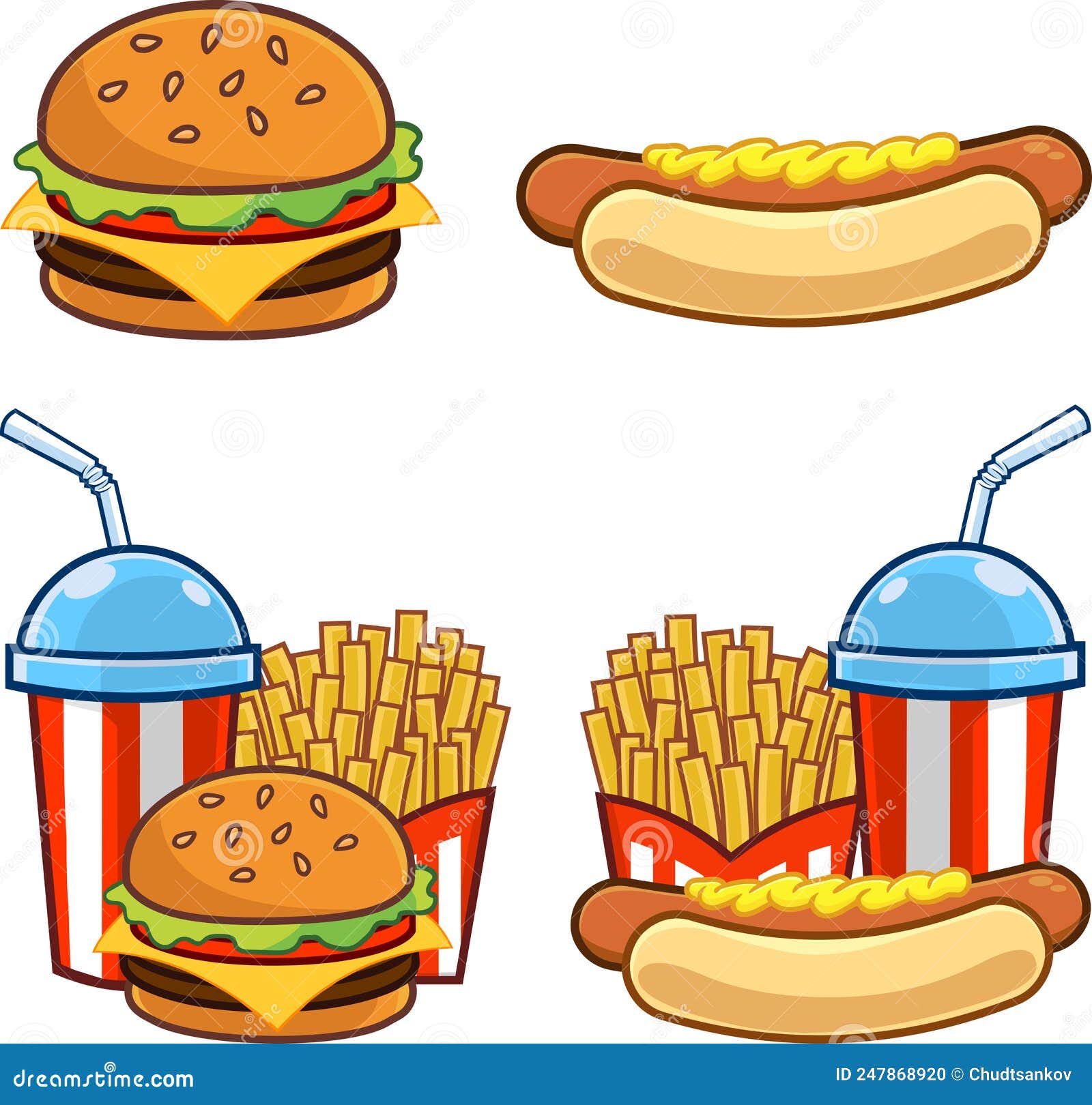 Cartoon Fast Foods. Vector Hand Drawn Collection Set Stock Vector ...