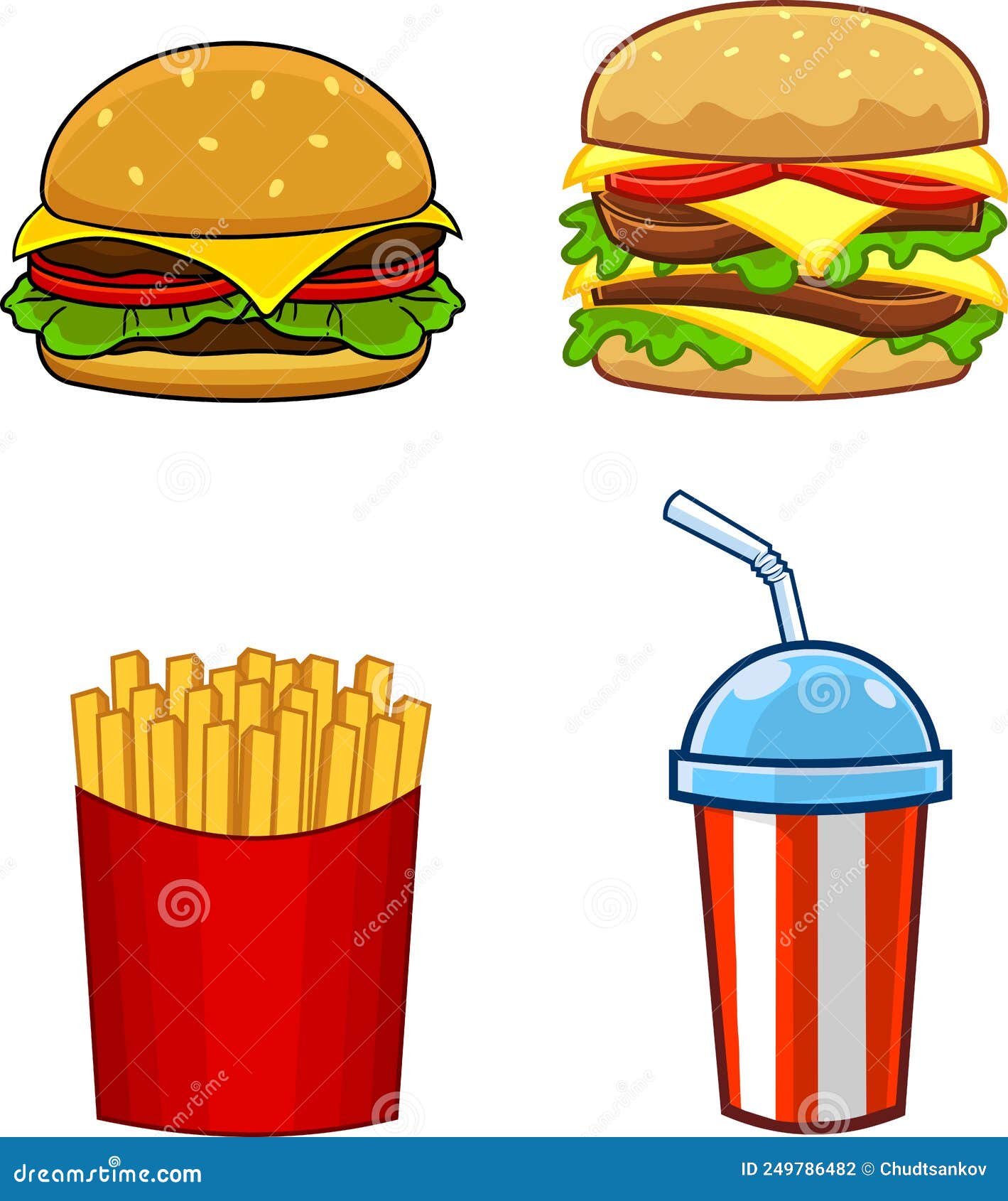 Cartoon Fast Foods. Vector Hand Drawn Collection Set Stock Vector ...