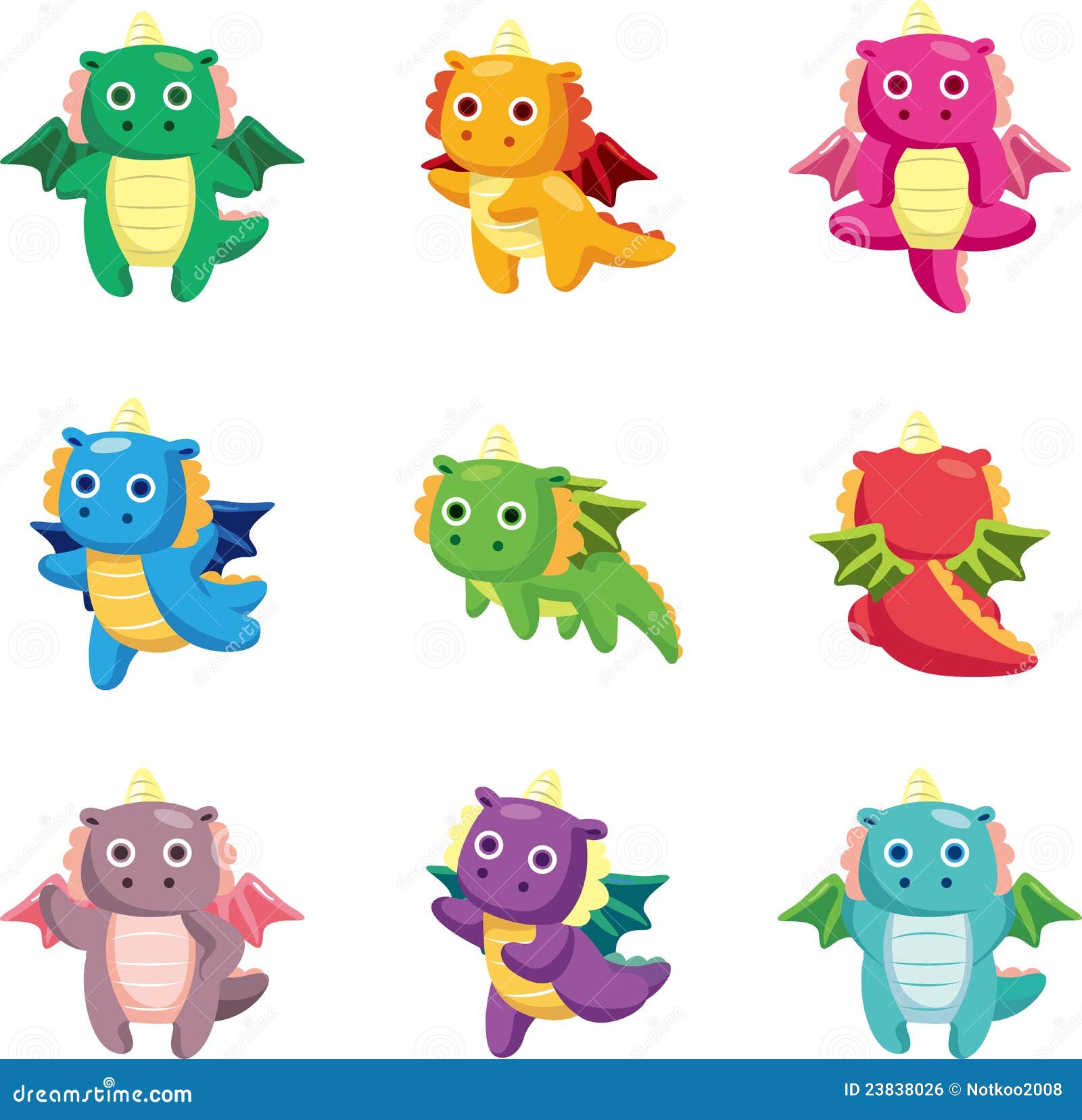 Cartoon Fat Fire Dragon Icon Set Stock Vector - Illustration of ...