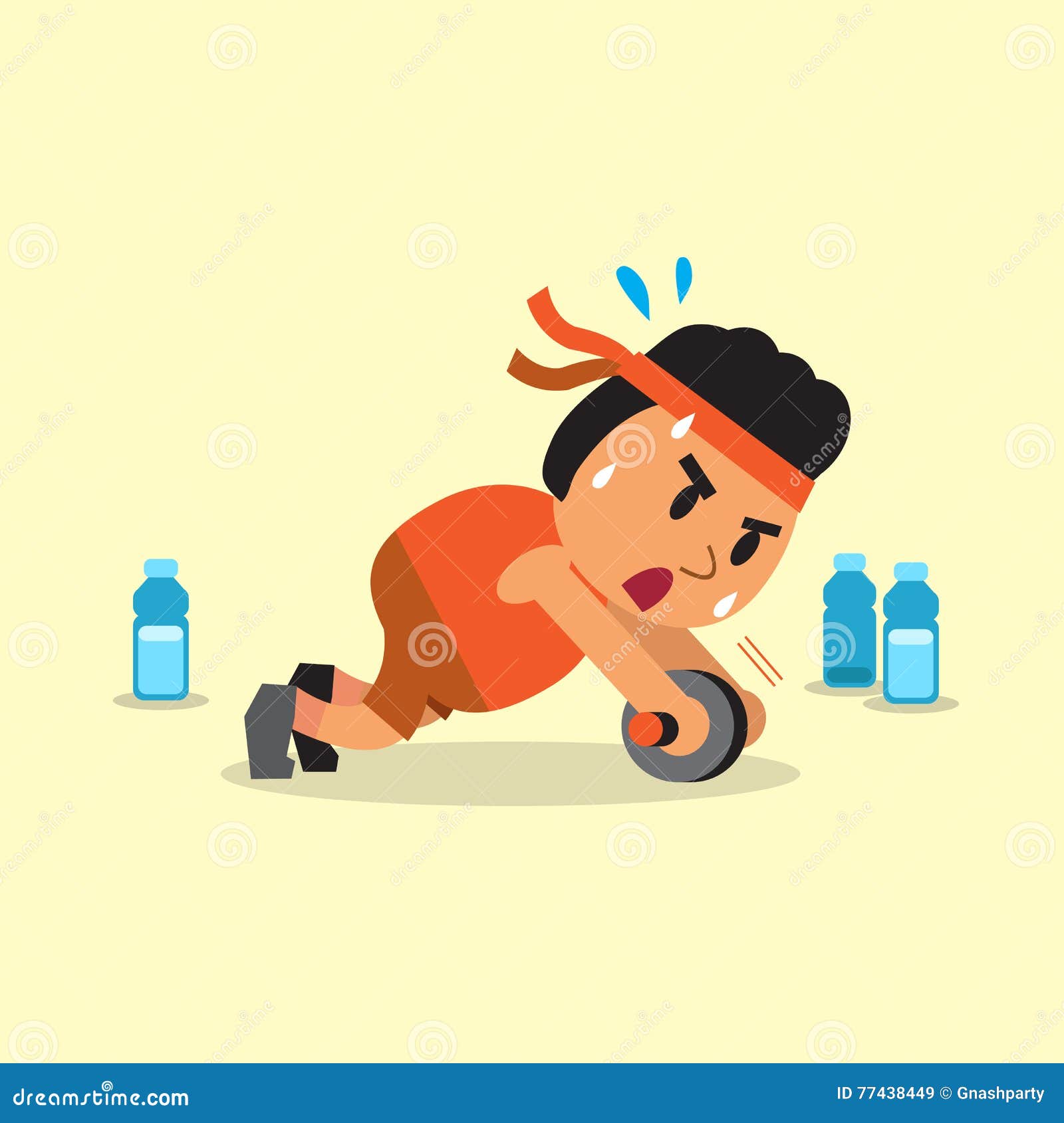 Cartoon Fat Man Doing Ab Wheel Rollout Exercise Stock Vector ...