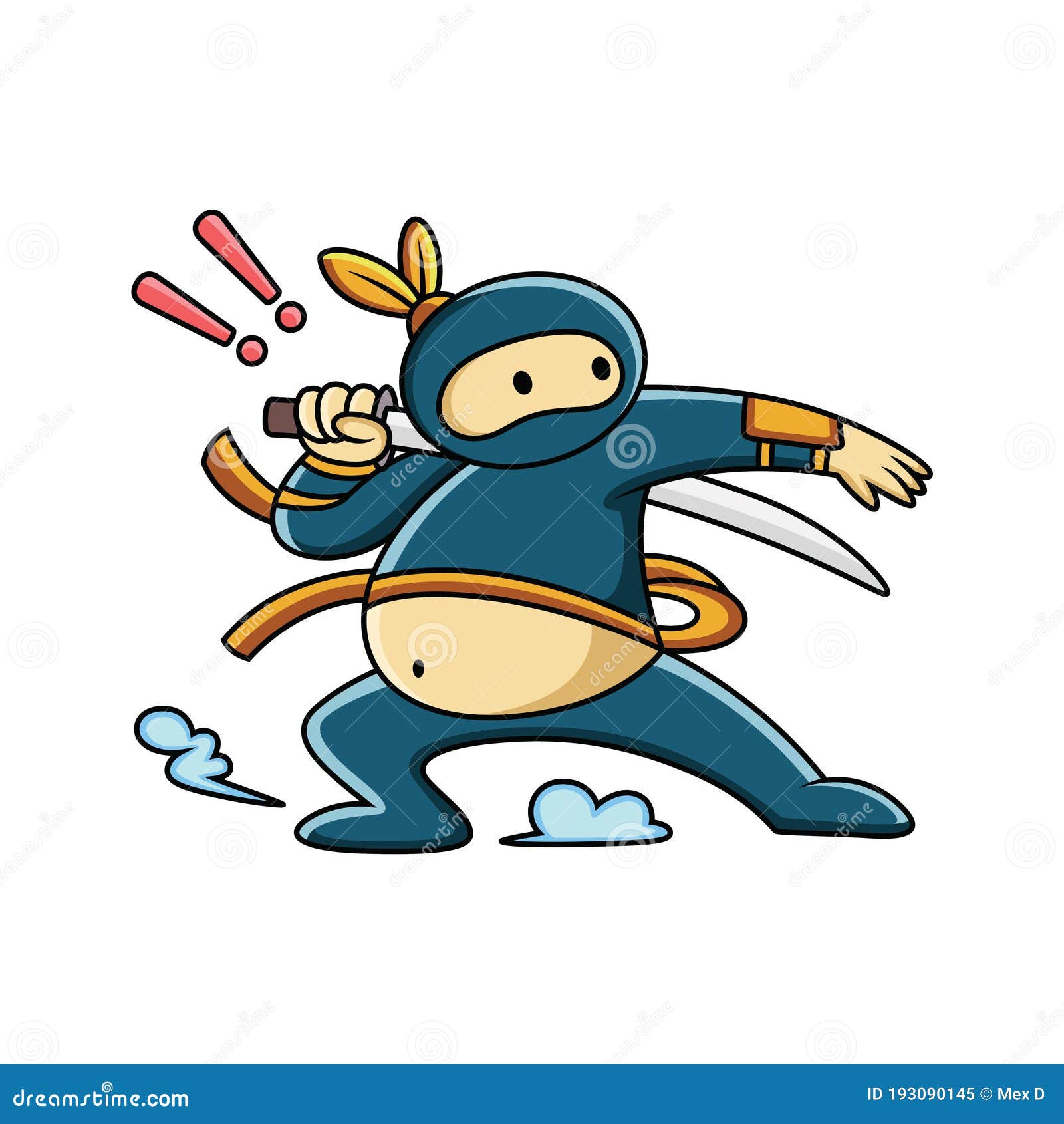 Cartoon Fat Ninja is Getting Ready with His Sword Stock Vector ...