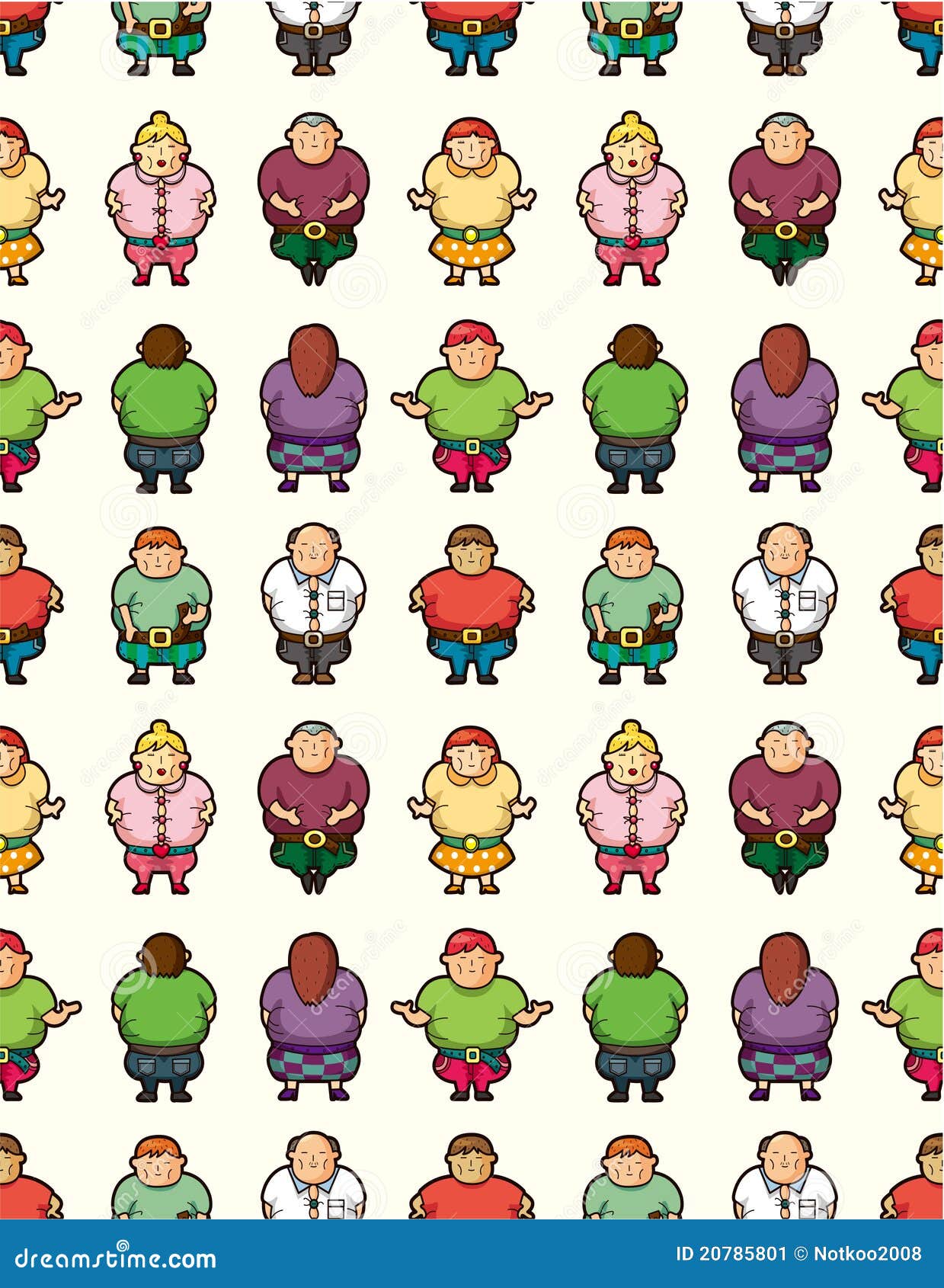 Cartoon Fat People Seamless Pattern Stock Vector - Illustration of ...