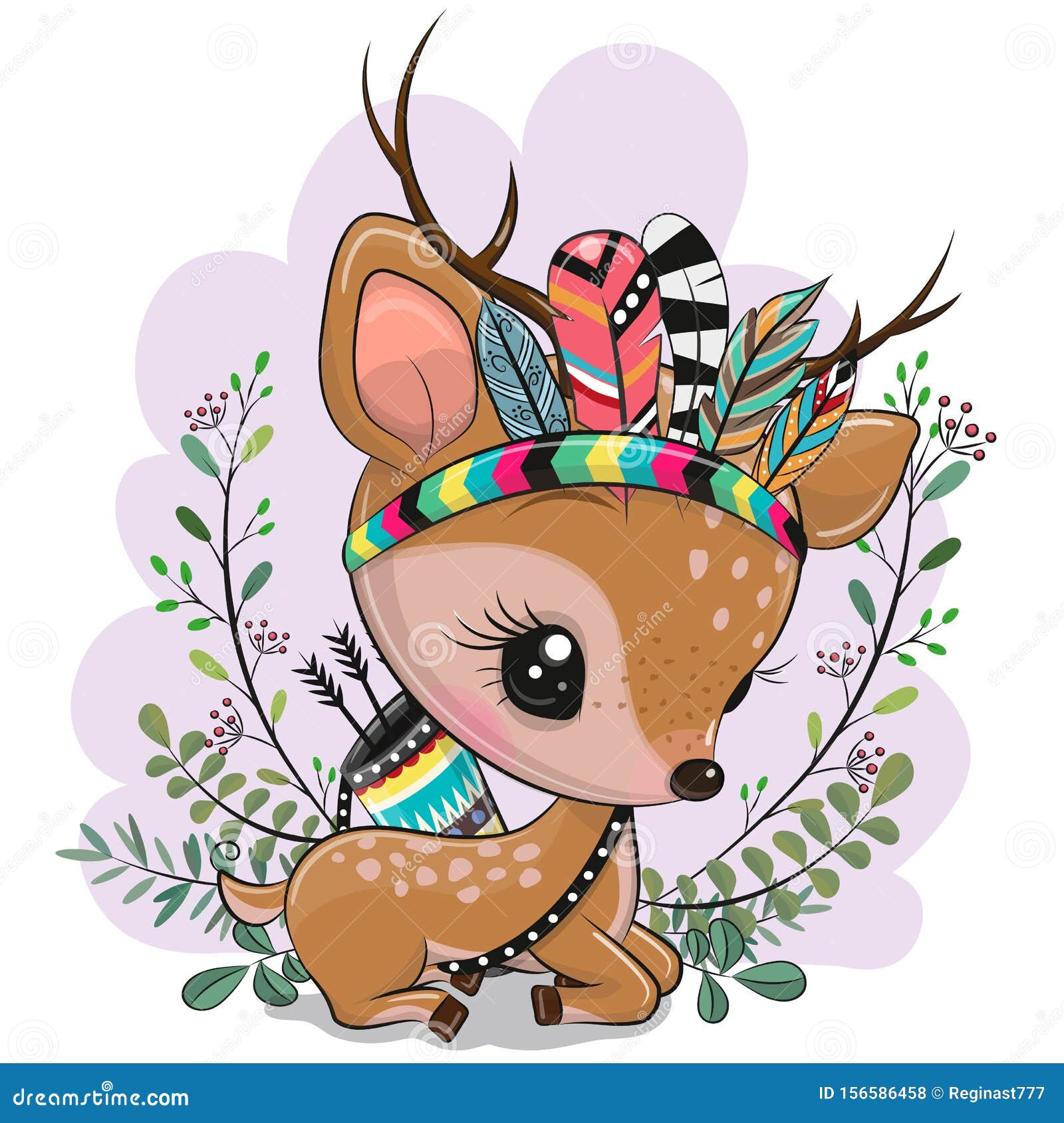Cartoon Fawn with Feathers on a Blue Background Stock Vector ...