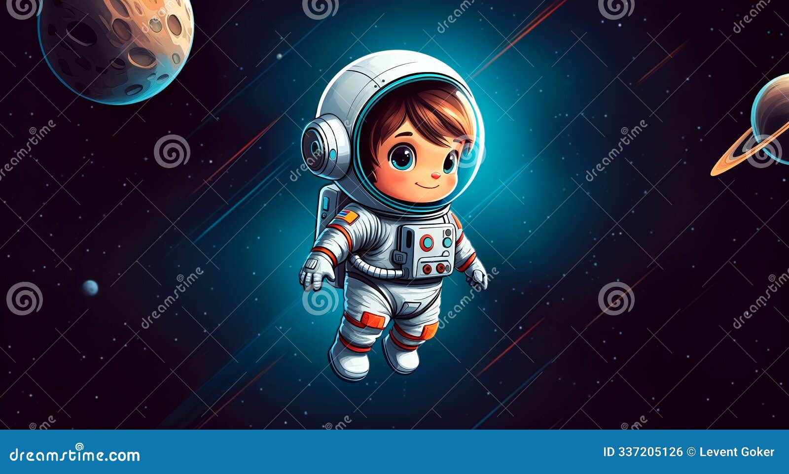 A Cartoon Featuring a Young Astronaut Exploring the Cosmos. Stock ...