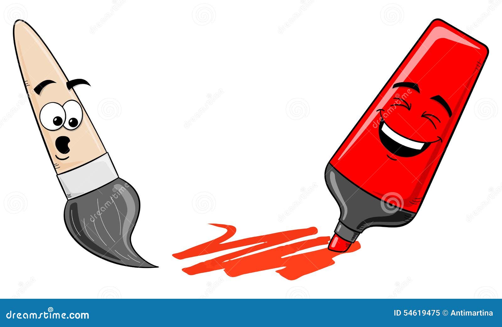 Cartoon Felt Tip Pen and Paintbrush on White Stock Vector ...