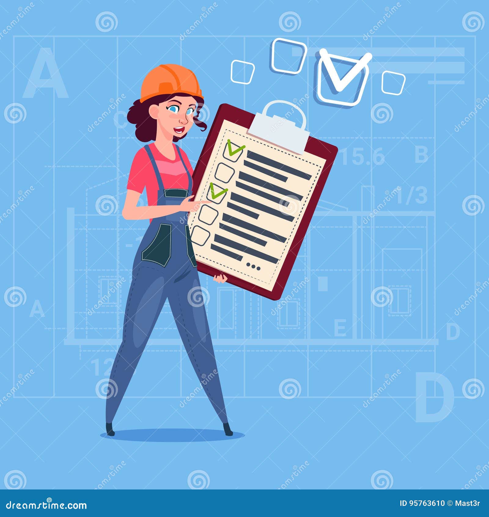 Cartoon Female Builder Carpenter Hold Checklist Construction Worker ...