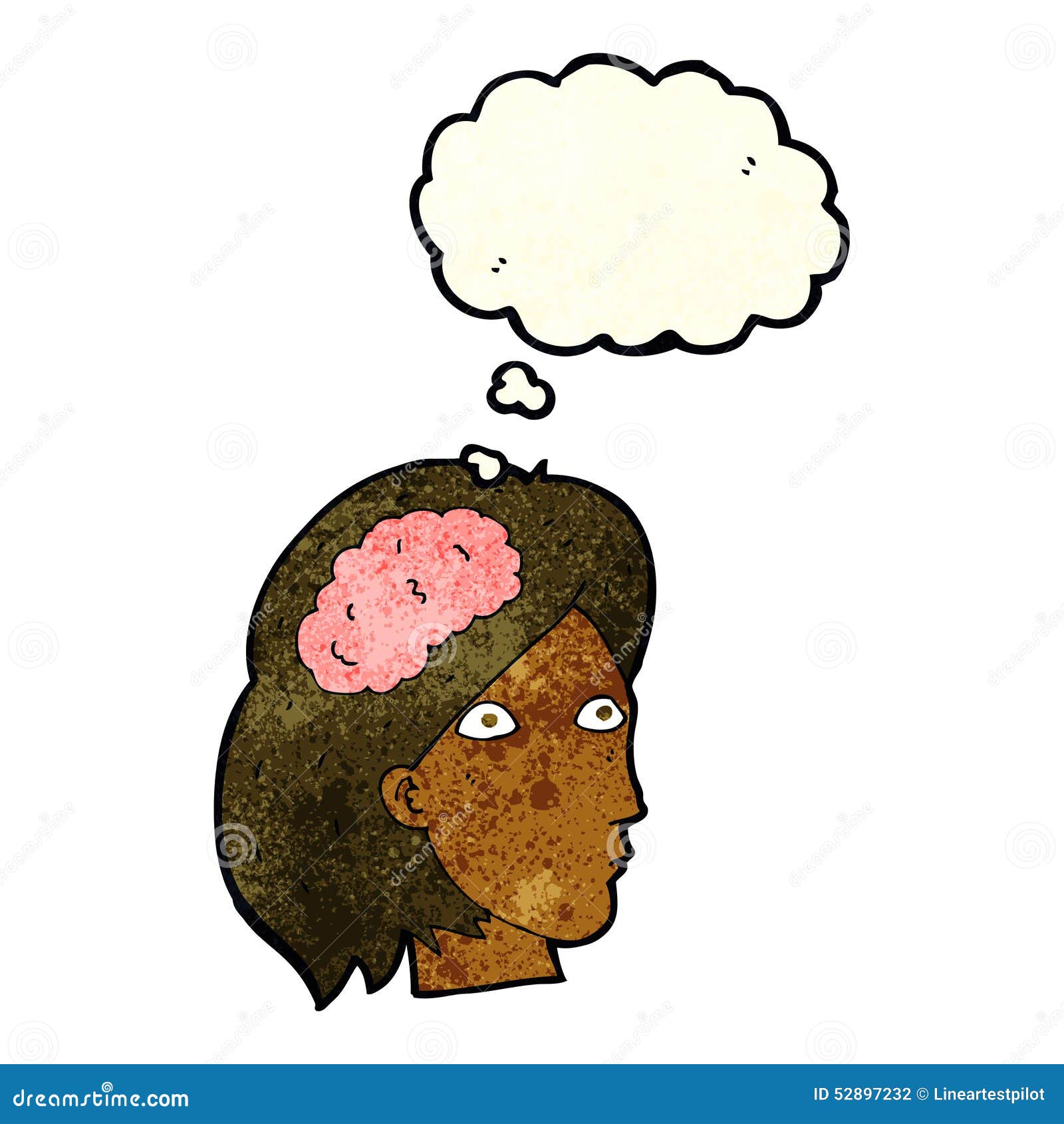 Cartoon Female Head with Brain Symbol with Thought Bubble Stock ...