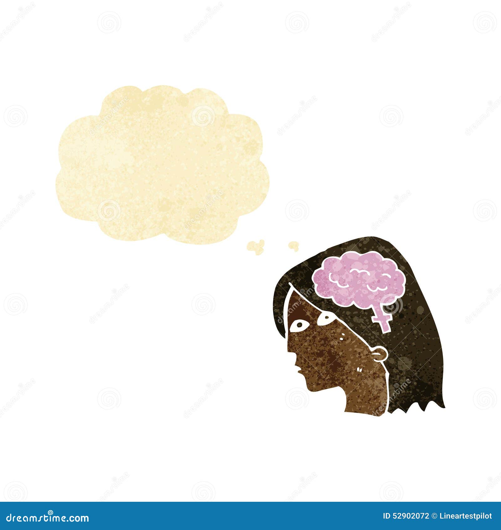 Cartoon Female Head with Brain Symbol with Thought Bubble Stock ...