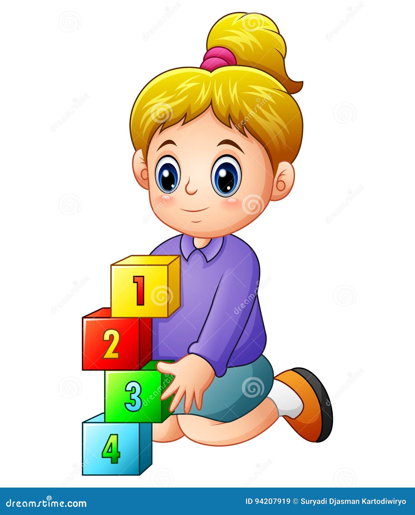 Cartoon Female Playing with Number Cubes Stock Vector - Illustration of ...