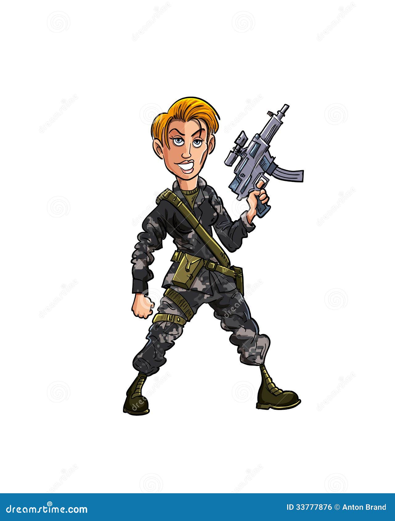 Cartoon Female Soldier with a Sub Machine Gun Stock Vector ...