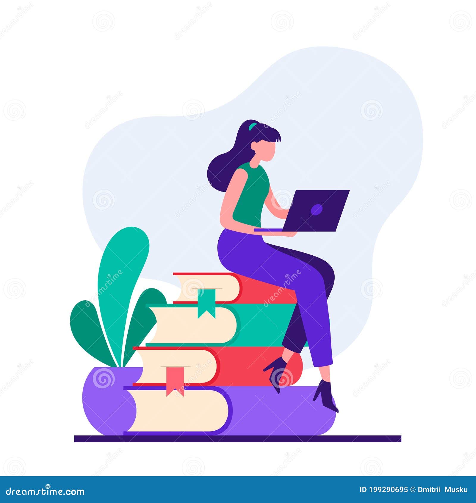 Cartoon Female Student with Laptop Studying Online Stock Vector ...