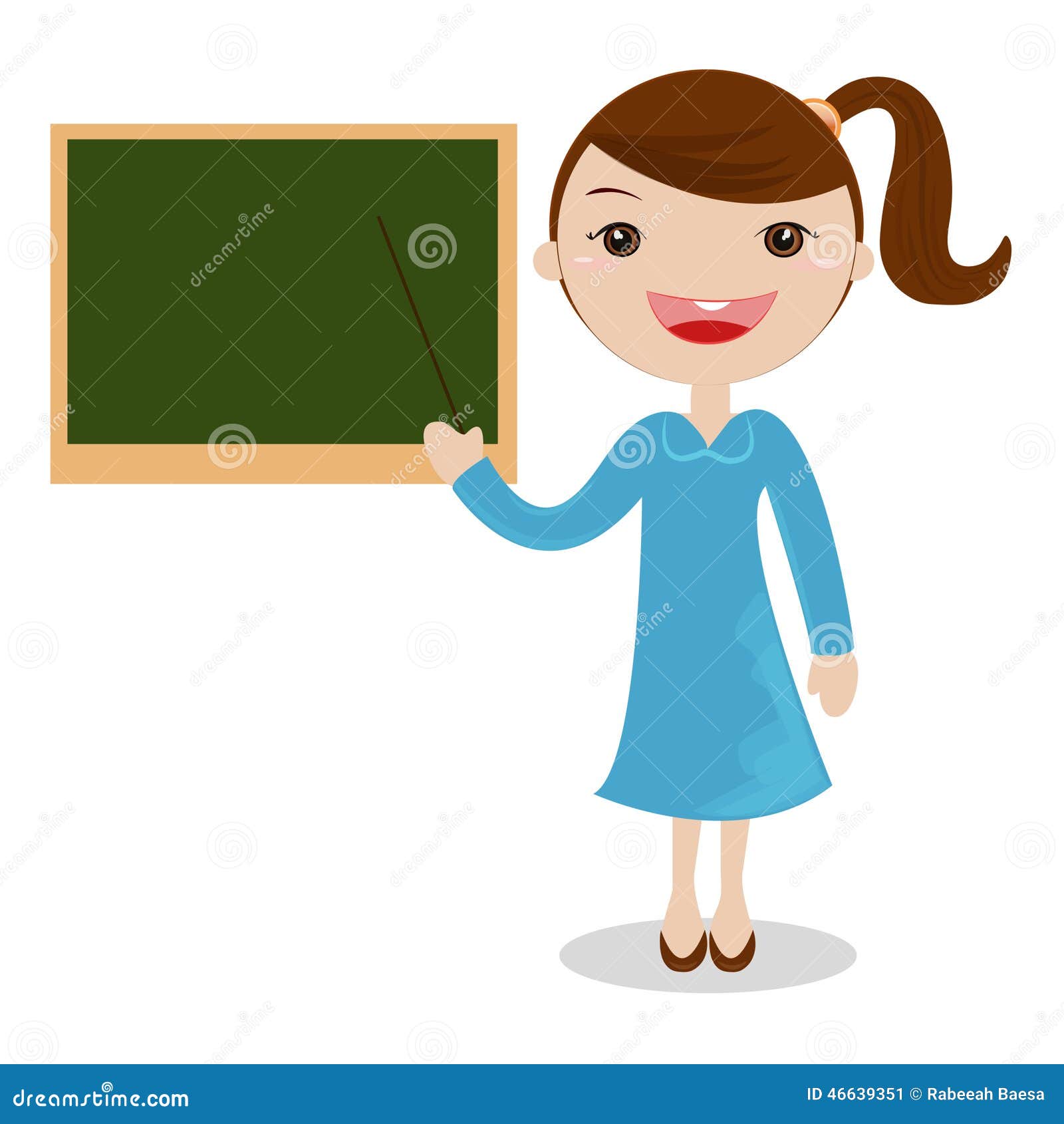 Cartoon Female Teacher Standing Next To A Blackboard Stock Illustration