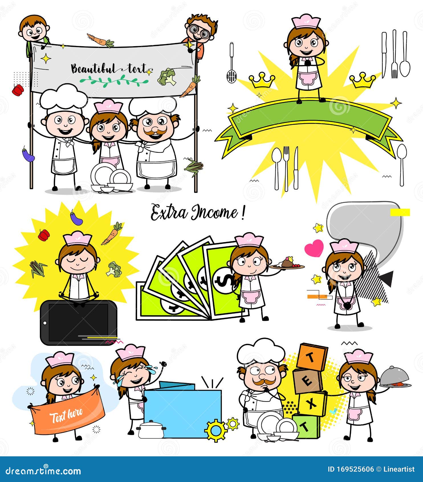 Cartoon Female Waitress with Various Concepts - Set of Concepts Vector ... Cartoon Female Waitress with Various Concepts - Set of Concepts Vector ...