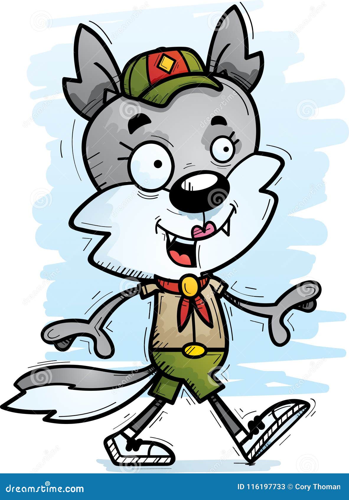 Cartoon Female Wolf Scout Walking Stock Vector - Illustration of clip ...