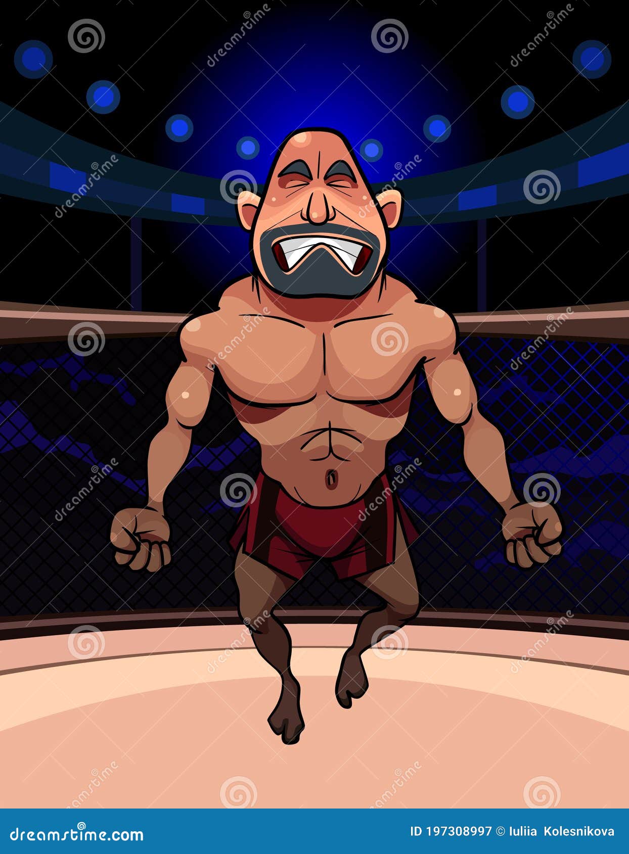 Cartoon Fighter Preparing for a Fight in the Ring with a Net Stock ...