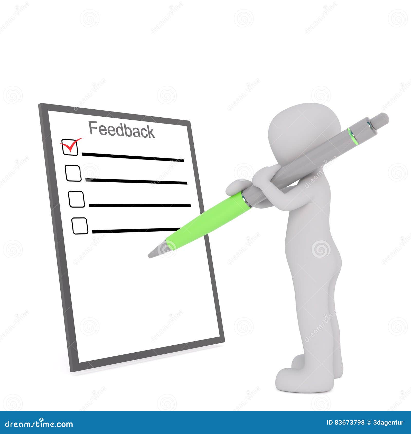 Cartoon Figure Filling Out Feedback Form with Pen Stock Illustration ...