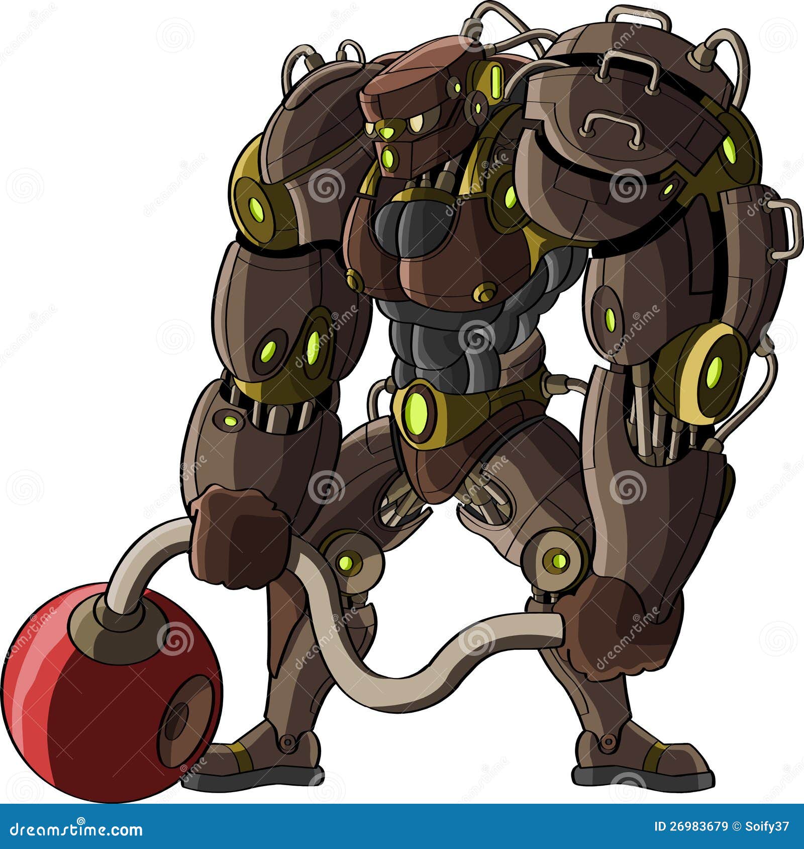 Cartoon Figure of a Powerful Robot Stock Illustration - Illustration of ...