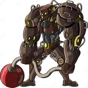 Cartoon Figure of a Powerful Robot Stock Illustration - Illustration of ...