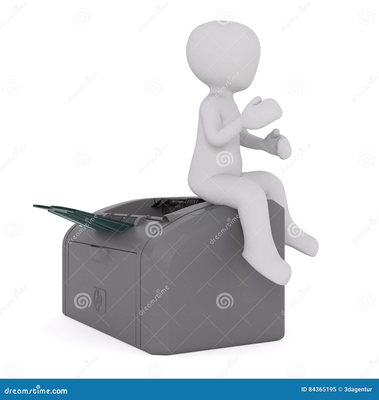 Cartoon Figure Sitting on Large Computer Printer Stock Illustration ...