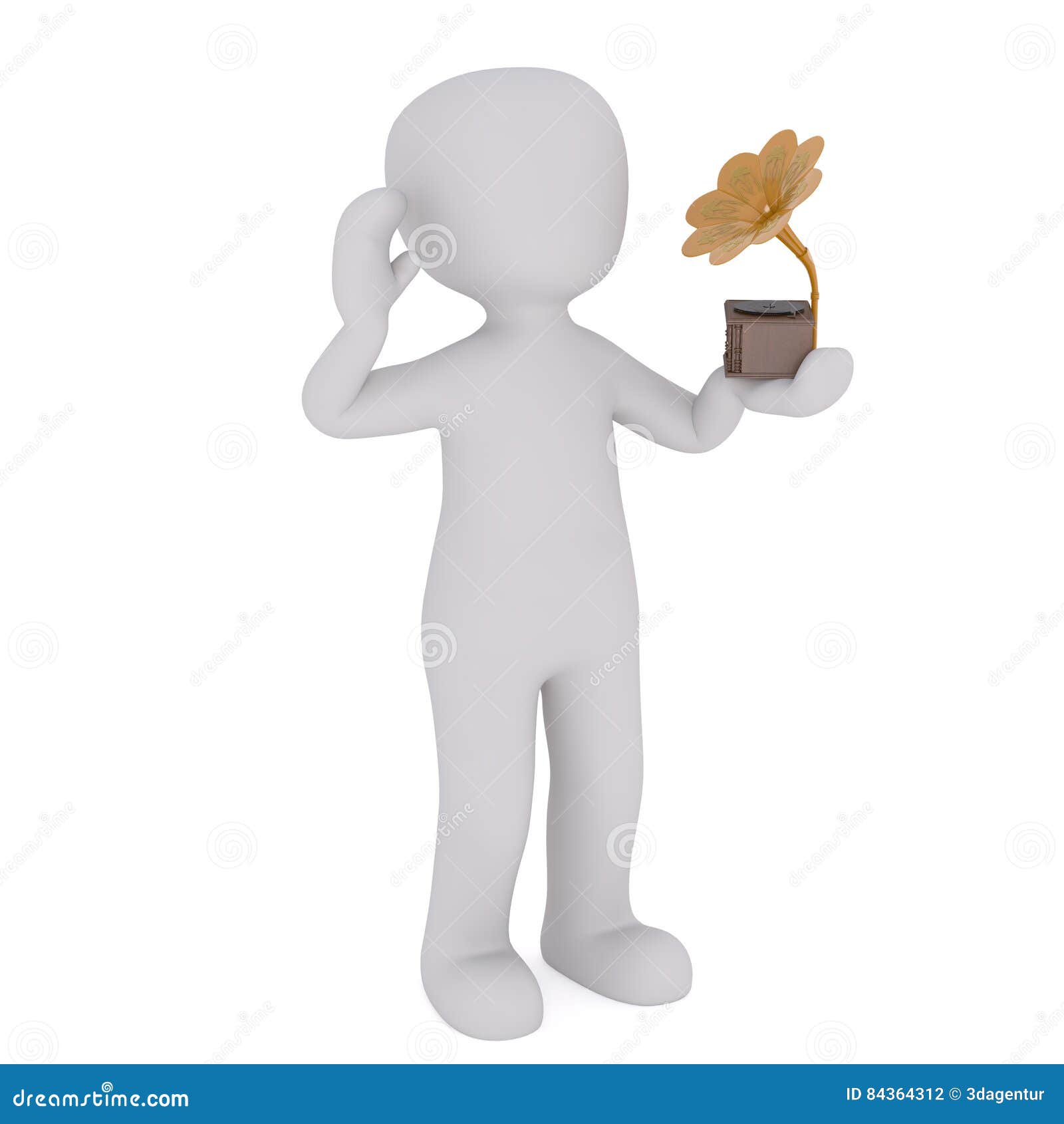 Cartoon Figure Straining To Hear Music from Player Stock Illustration ...