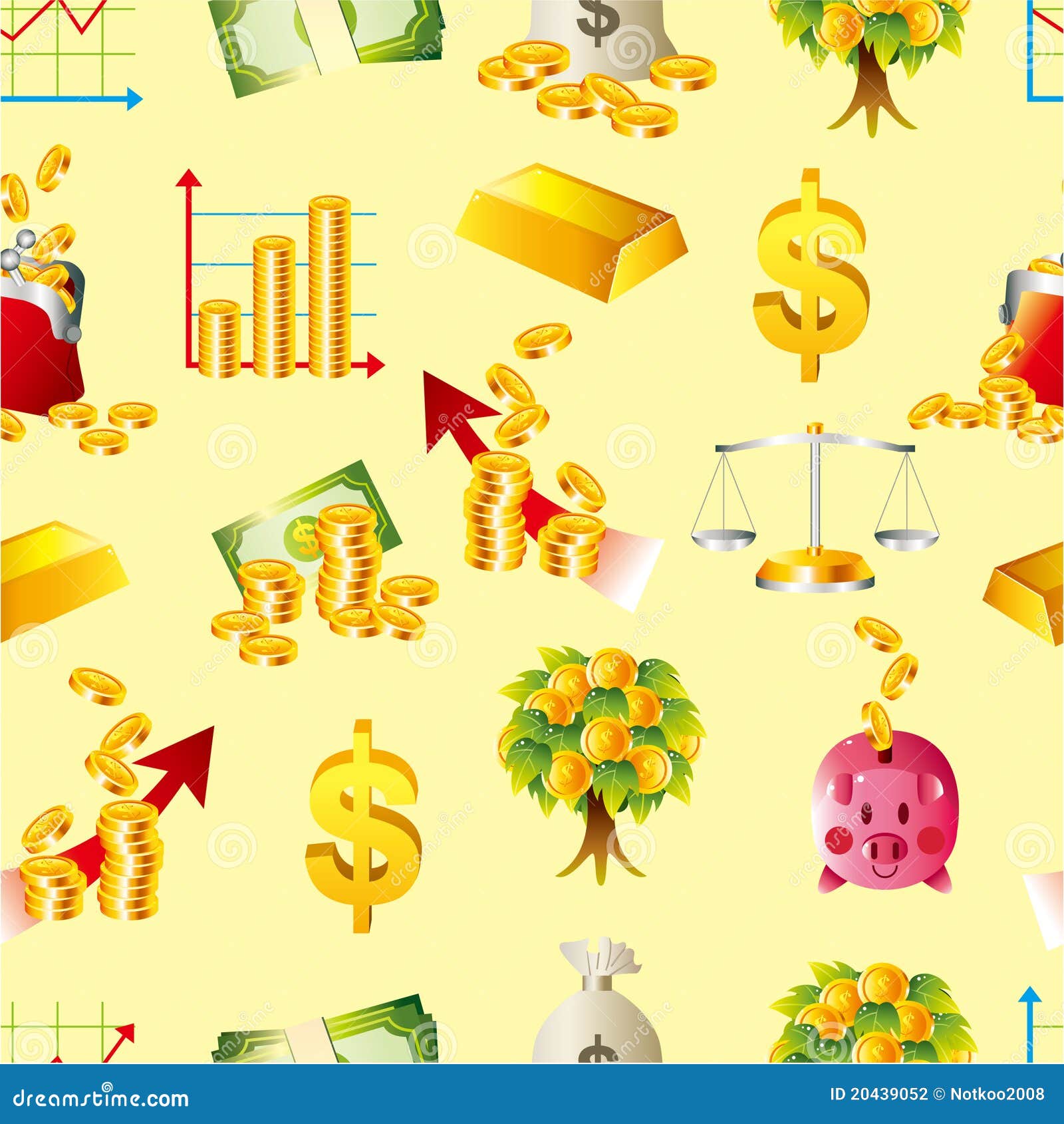 Cartoon Finance & Money Seamless Pattern Stock Vector - Illustration of ...