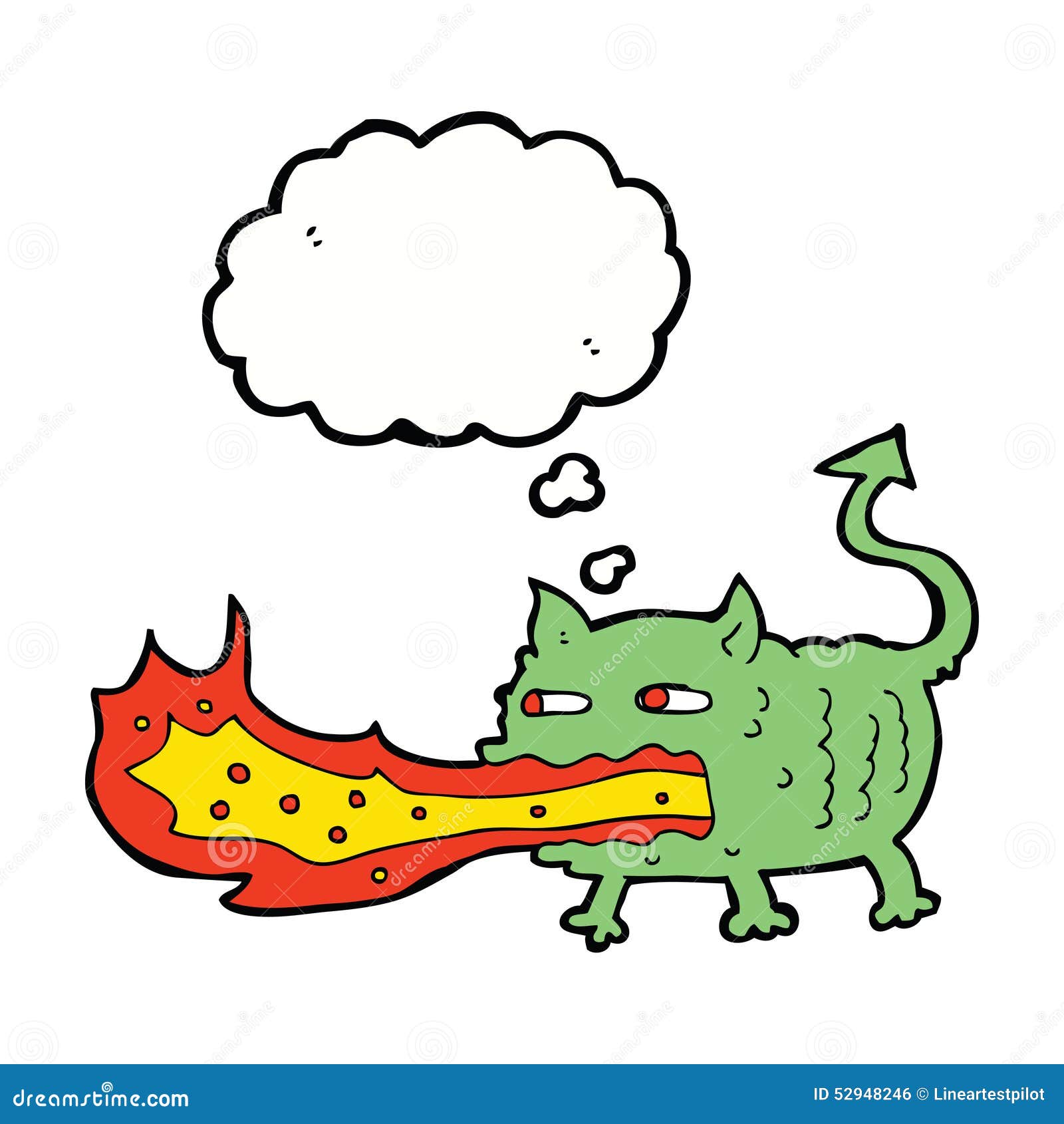 Cartoon Fire Breathing Imp with Thought Bubble Stock Illustration ...