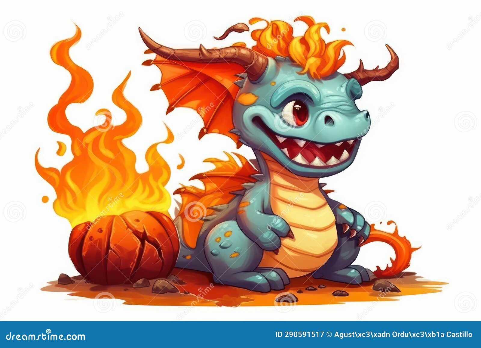 Cartoon of a Fire Dragon. Halloween Illustration. Stock Illustration ...