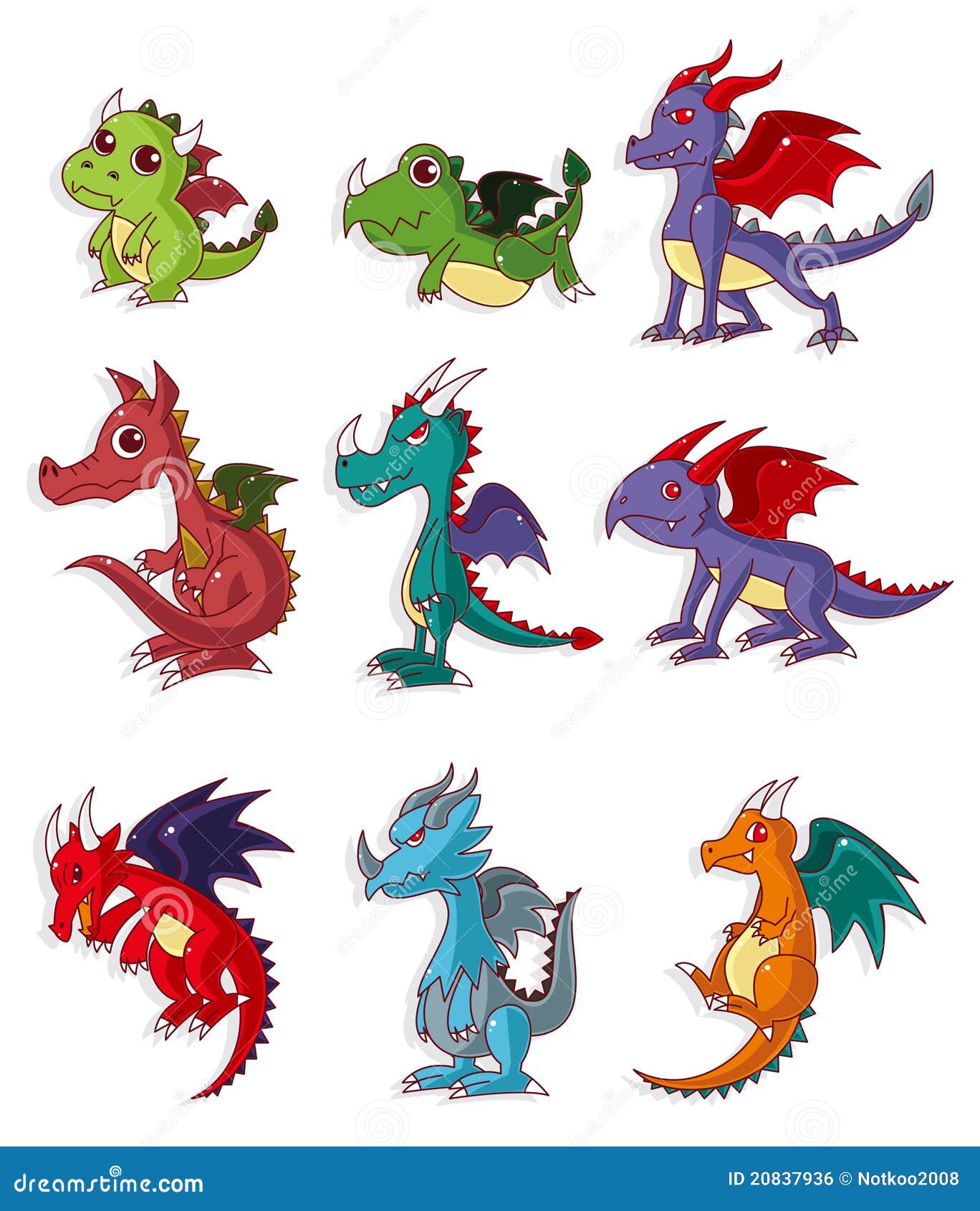 Cartoon Fire Dragon Icon Set Stock Vector - Illustration of dragon ...