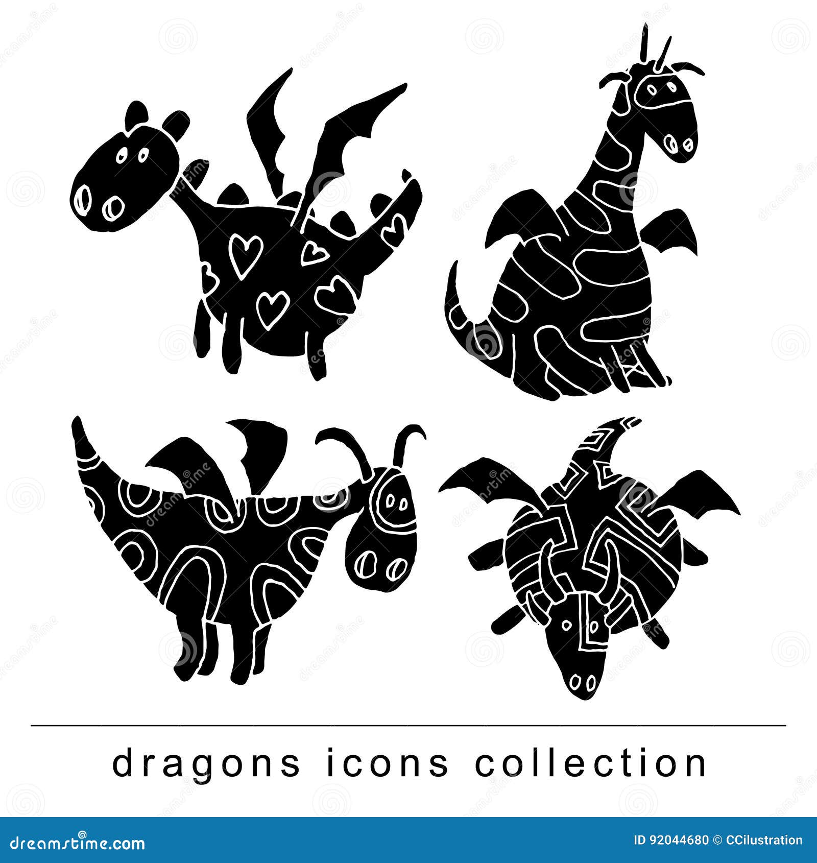 Cartoon Fire Dragon Icon Set Stock Vector - Illustration of cartoon ...