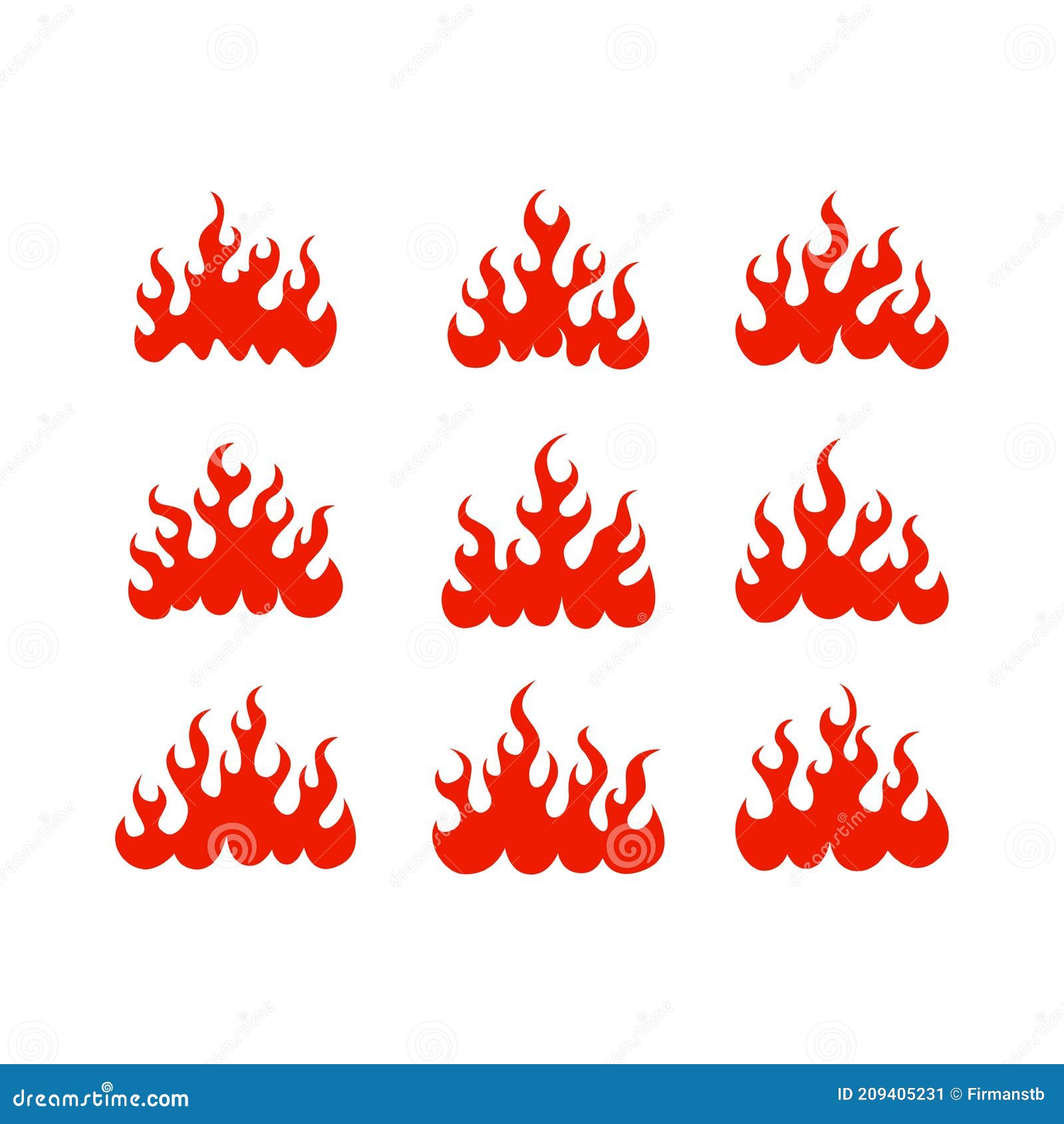 Cartoon Fire Flame Collection Vector. Red Fire, Fire Element, Campfire ...