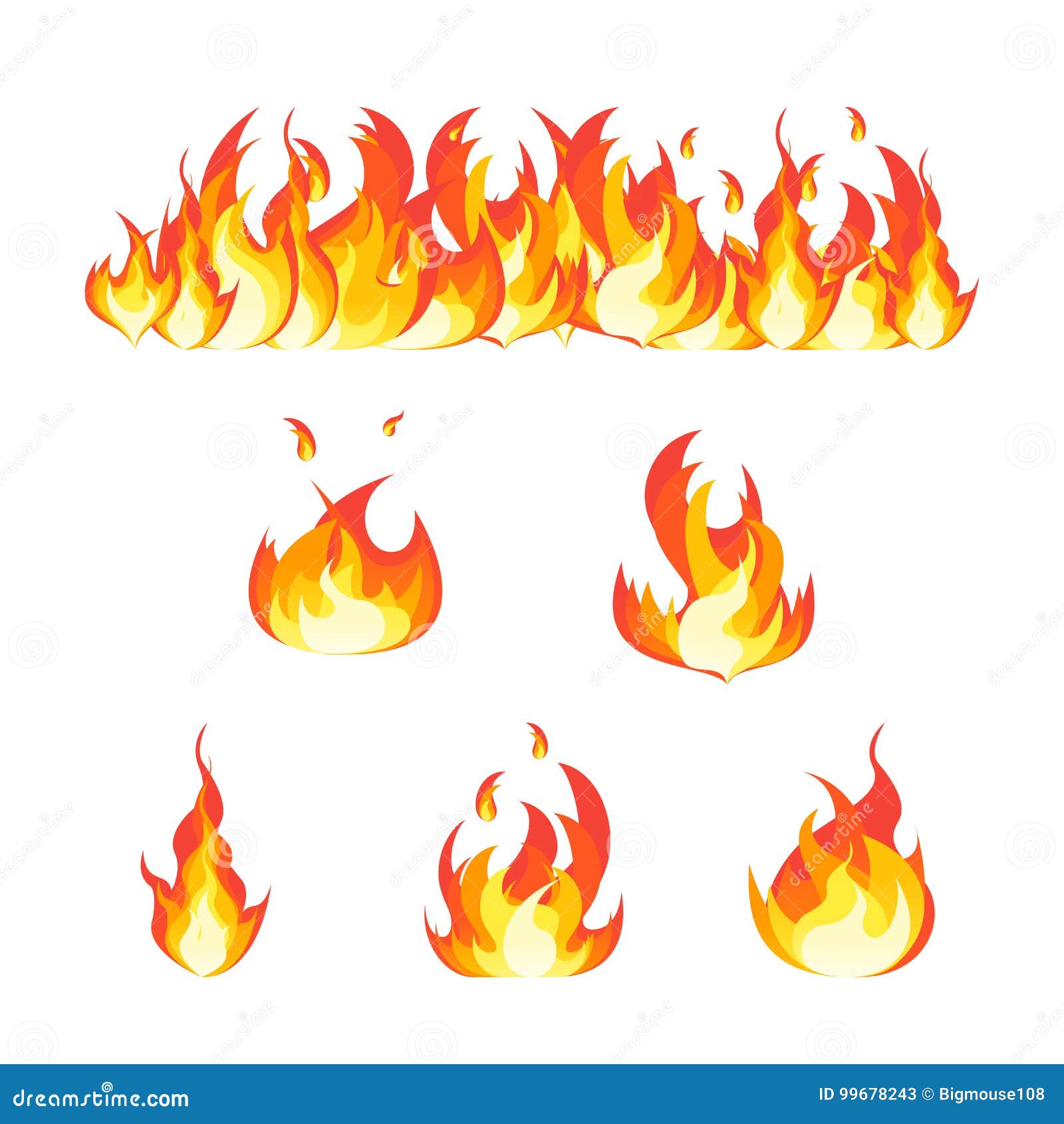 Cartoon Fire Flames Set and Line. Vector Stock Vector - Illustration of ...
