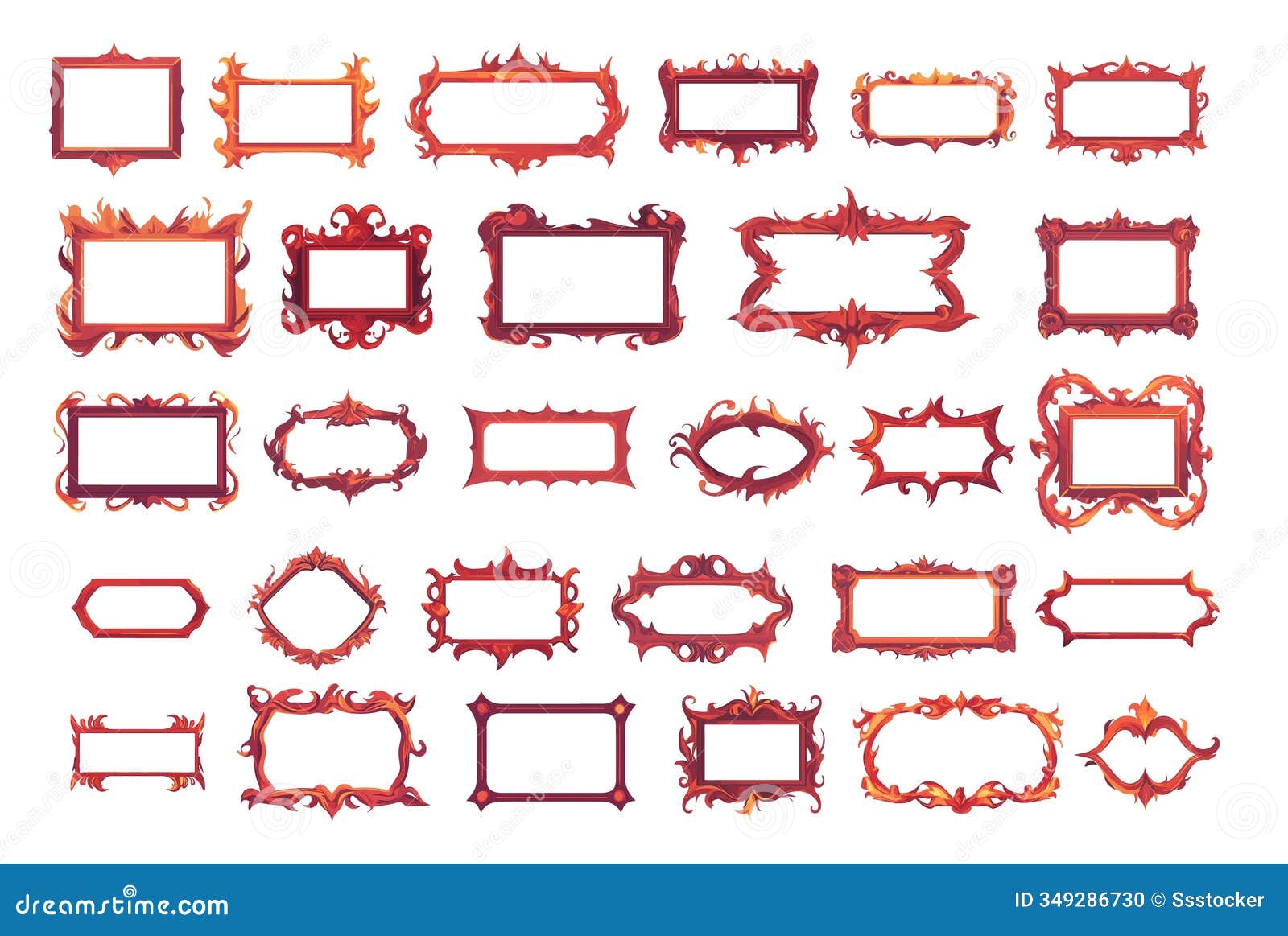 Fire Frames Cartoon Vector Set. Burning Empty Borders Blazing Squares ...