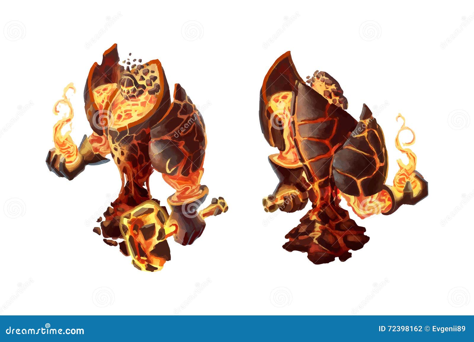 Cartoon Fire Golem, Game Character on White Stock Illustration ...