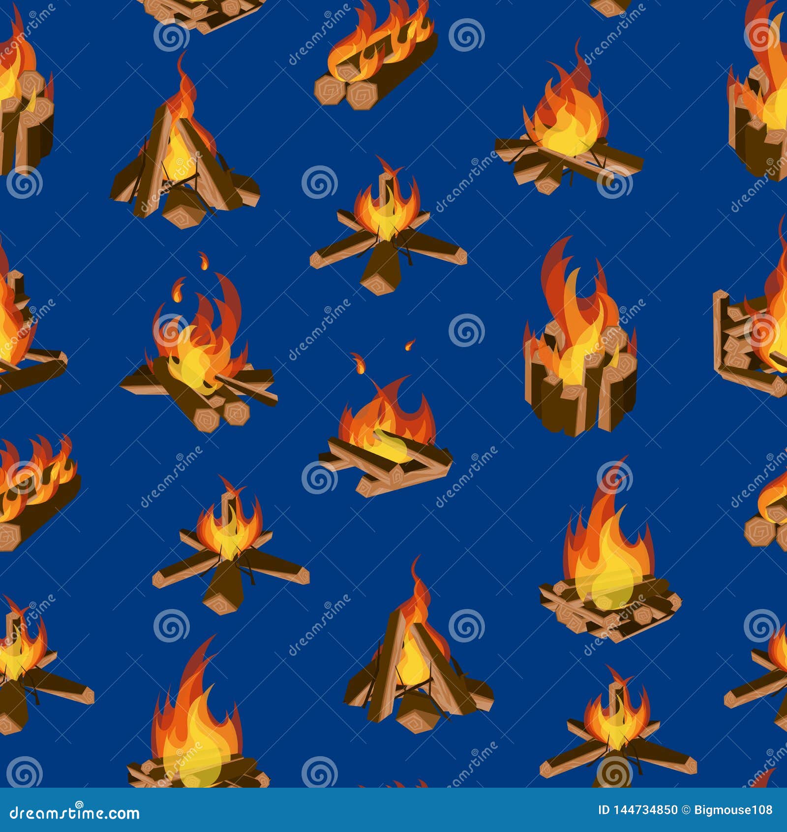 Campfire Seamless Vector Border. Wood Campfire Pattern. Outdoor Bonfire ...