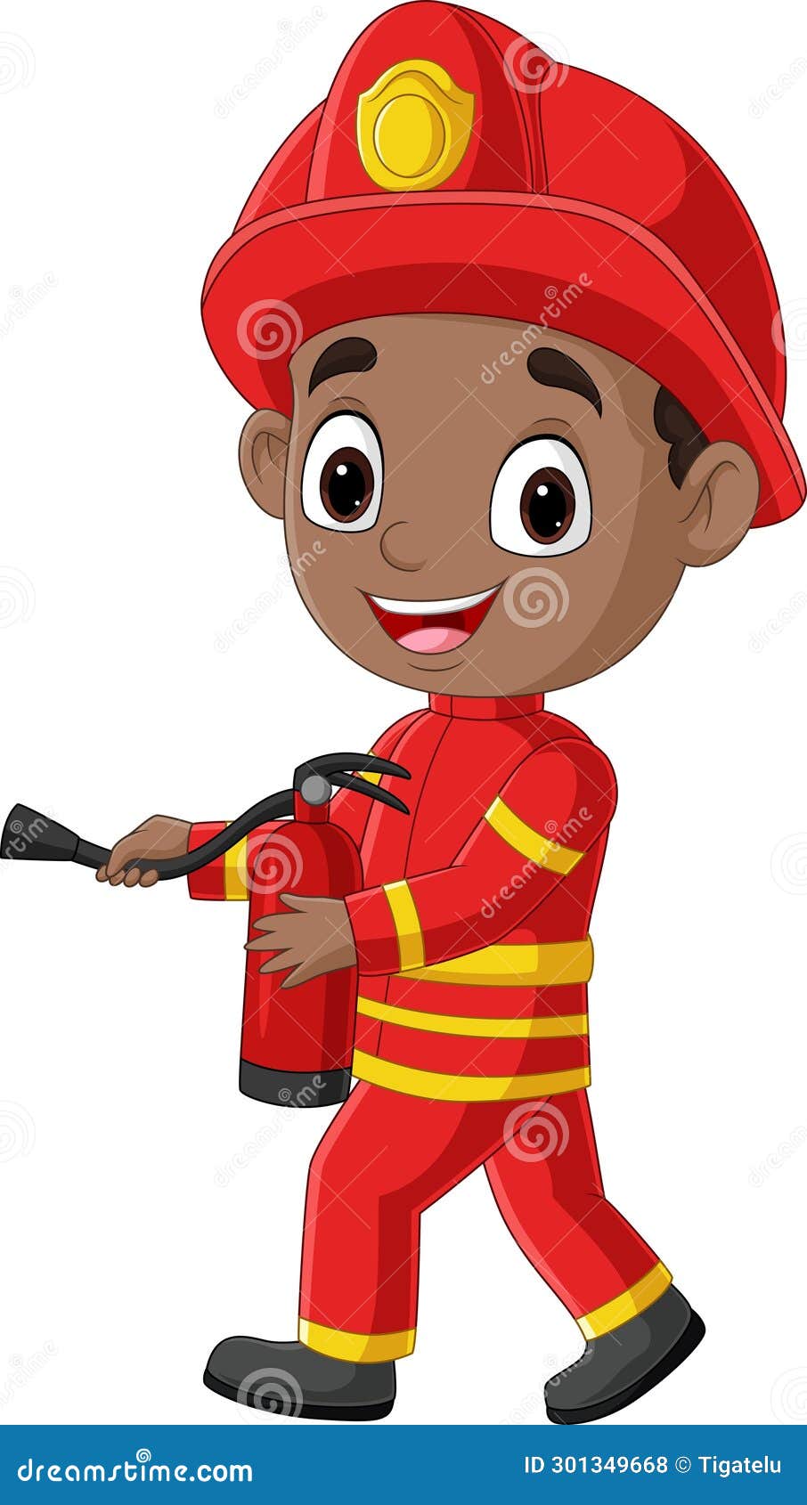 Cartoon Firefighter Equipment And Tools, Axe, Extinguisher And Firehose ...