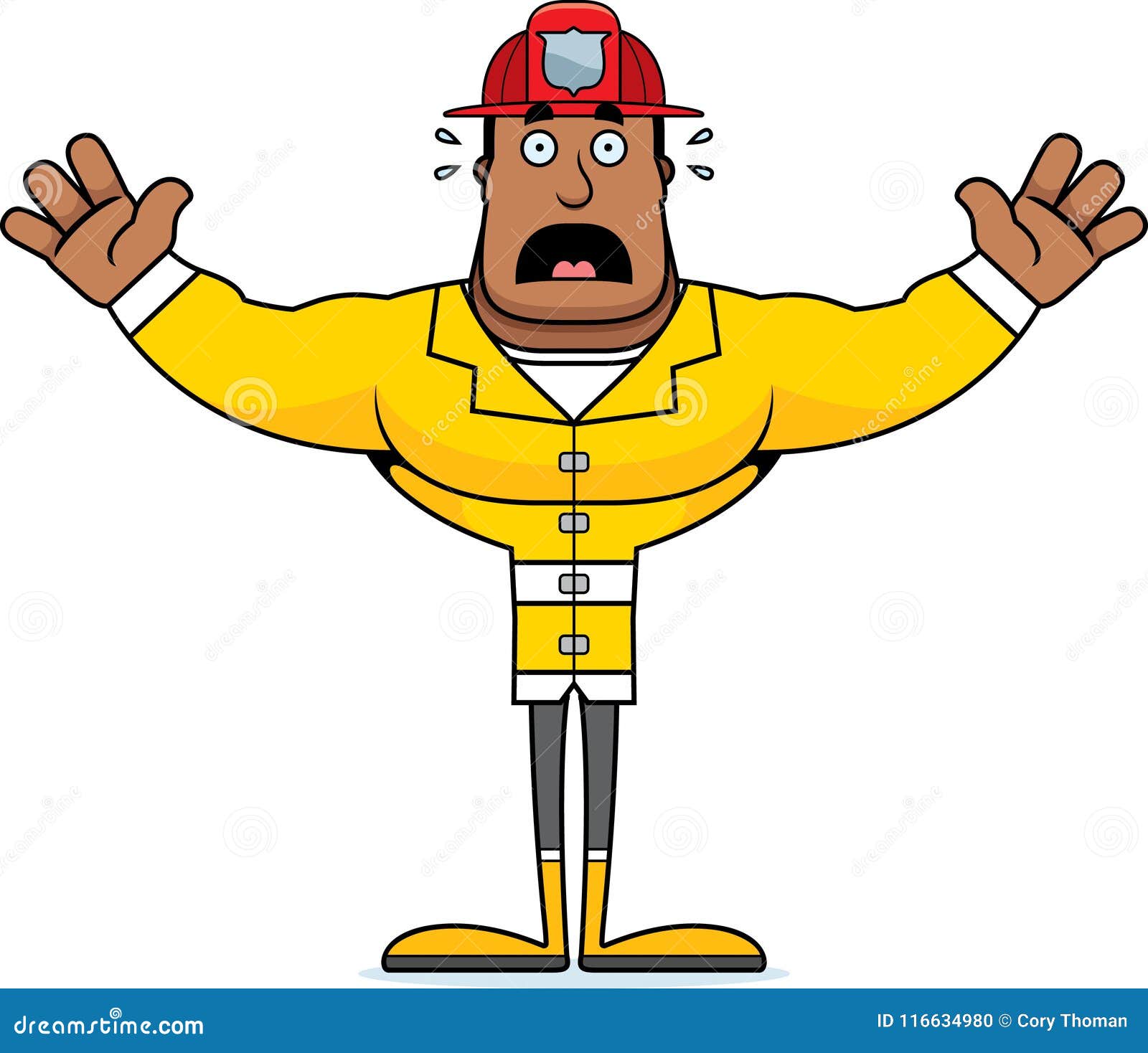 Cartoon Scared Firefighter stock vector. Illustration of vector - 116634980