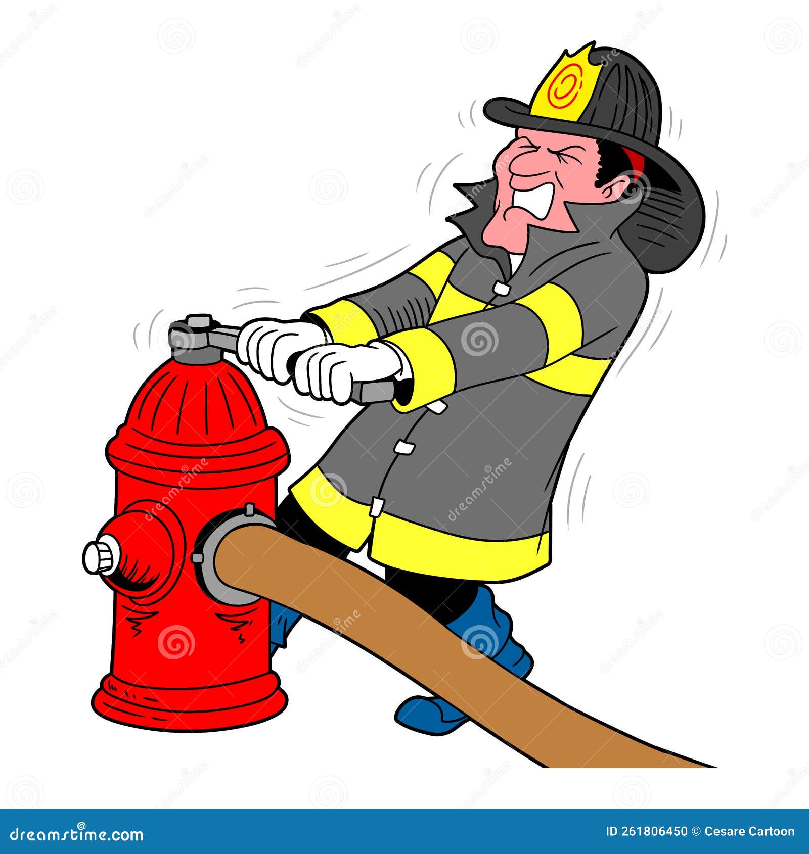 Cartoon Firefighter Opening Hydrant Stock Vector - Illustration of ...