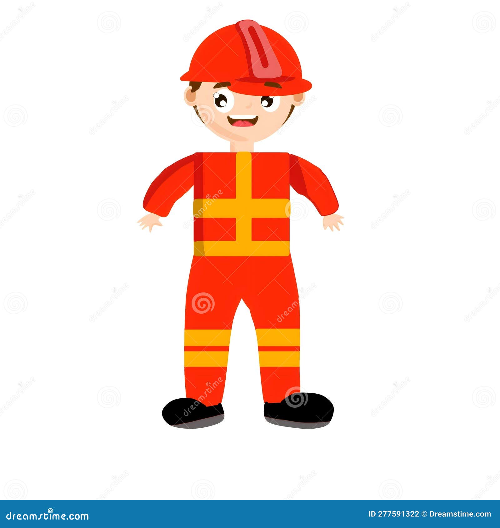 A Cartoon of a Firefighter Wearing a Red and Yellow Uniform. Stock ...
