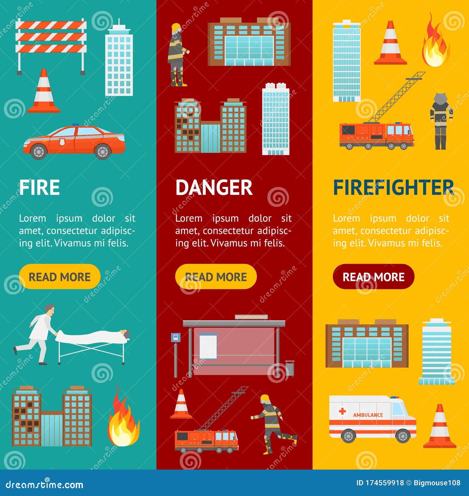 Cartoon Firefighting in City Banner Vecrtical Set. Vector Stock Vector ...